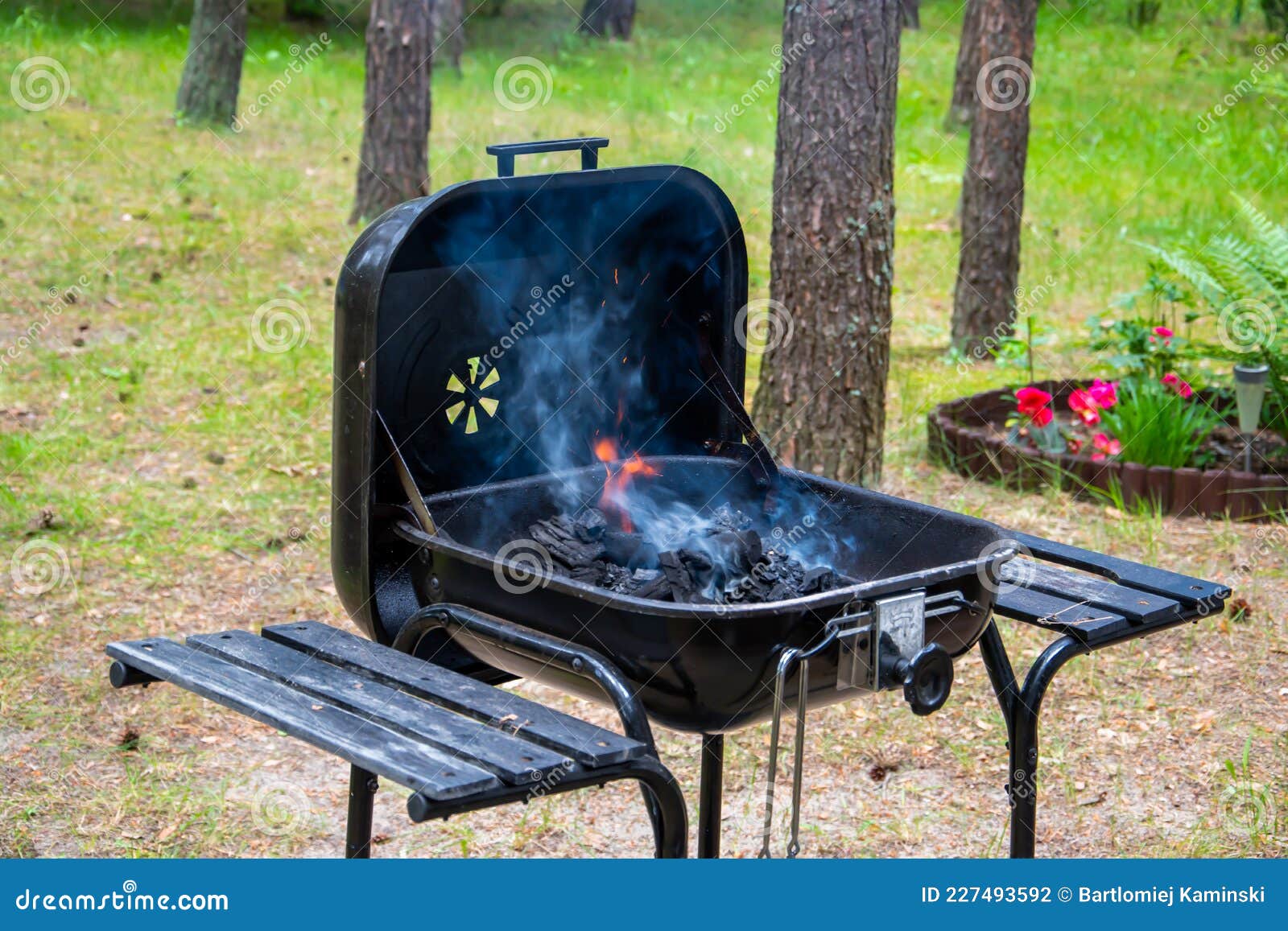 Preparing Grilled Party - Fire, Smoke, Briquette. Fire and White Smoke ...