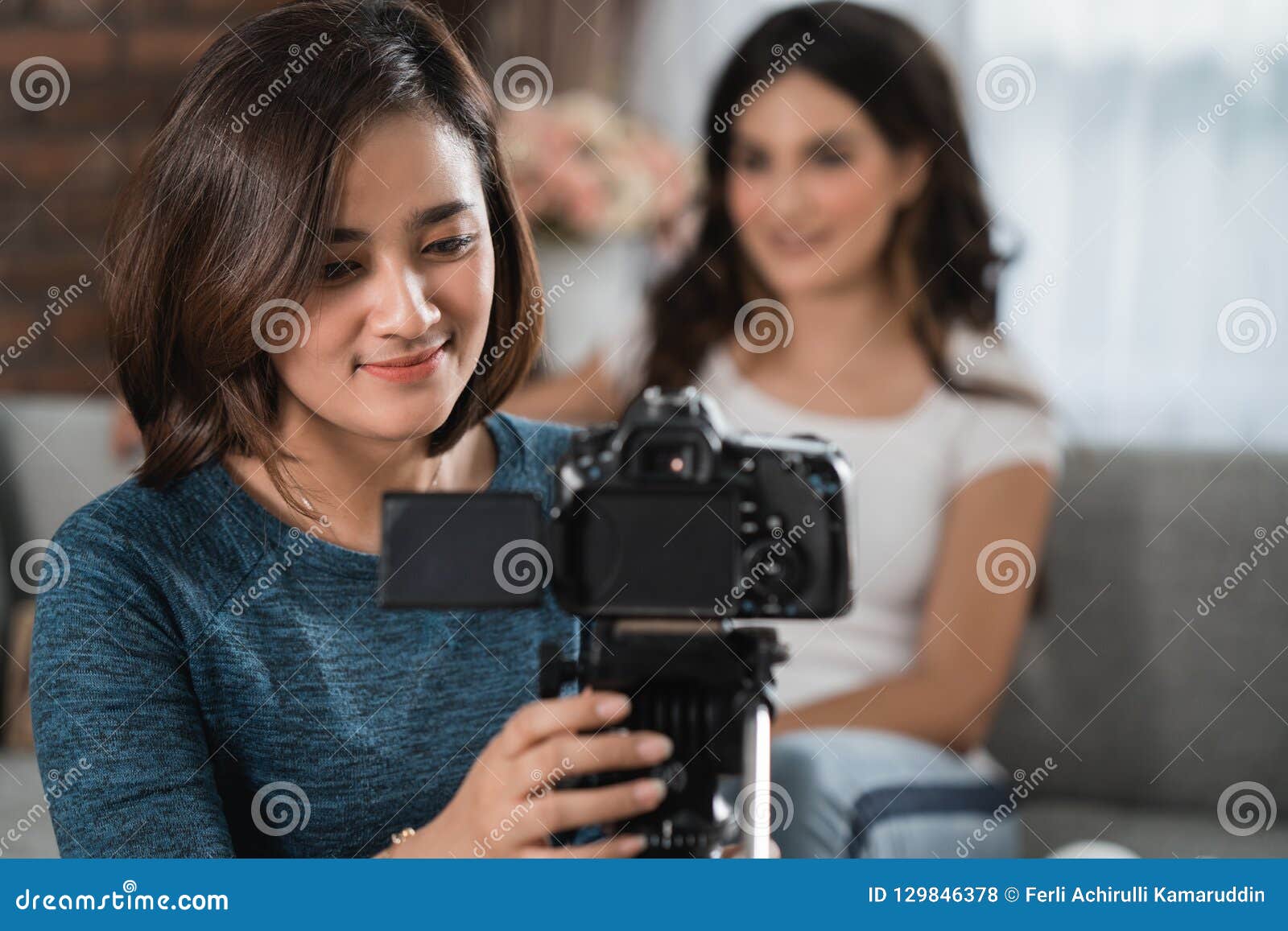 Preparing Her Camera before Doing Vlogging Stock Photo - Image of ...