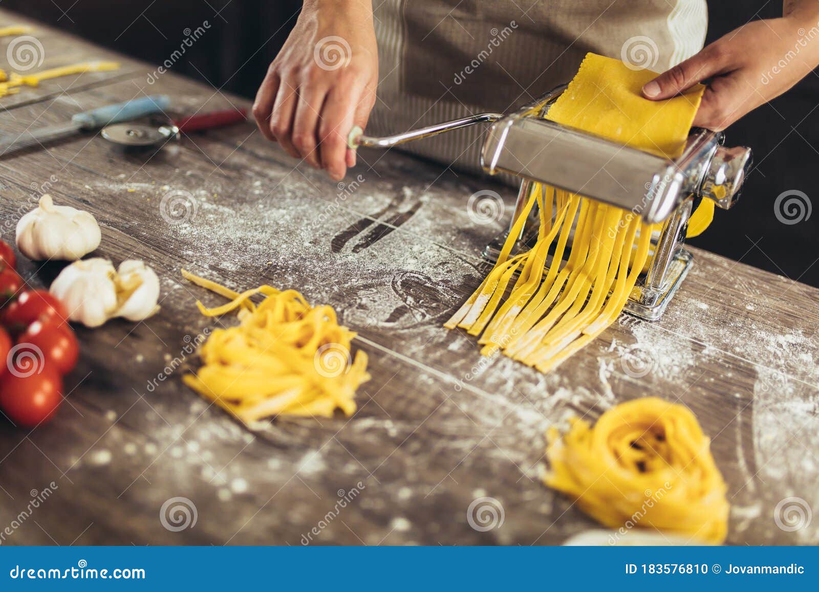Home Made Pasta with Pasta Maker on Wooden Table Stock Photo - Image of ...