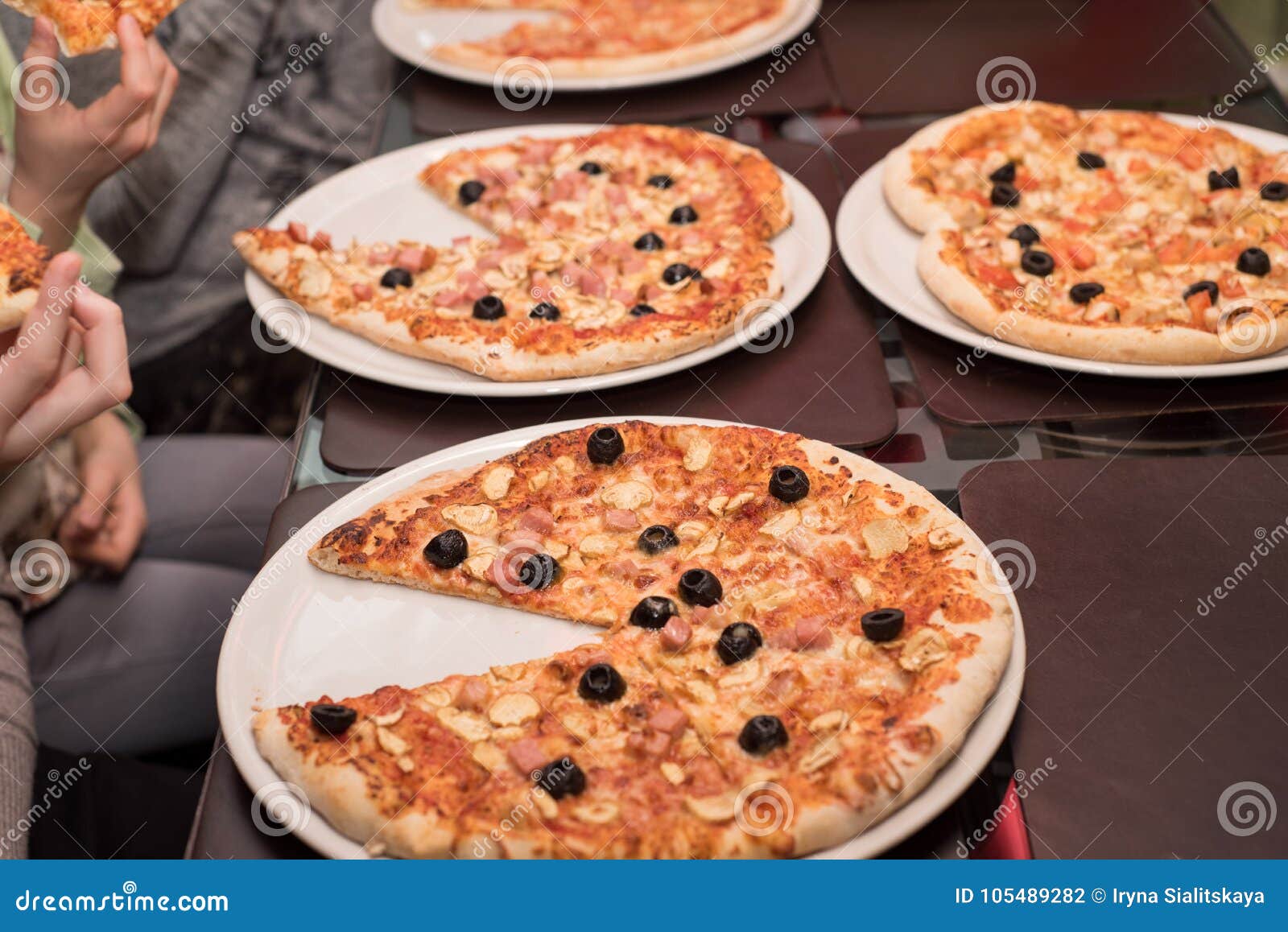 Preparing Individual Pizzas from Pizza Bar. Many Different Pizzas Stock ...