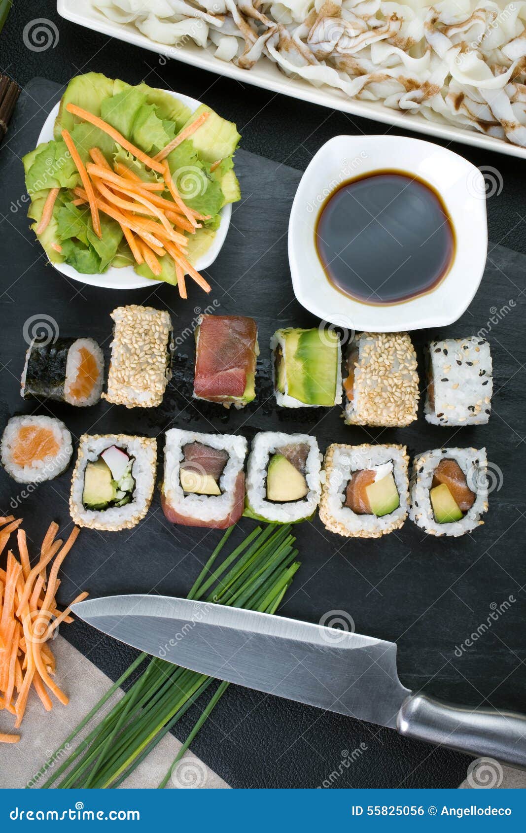 Preparing japanese sushi stock photo. Image of bamboo - 55825056