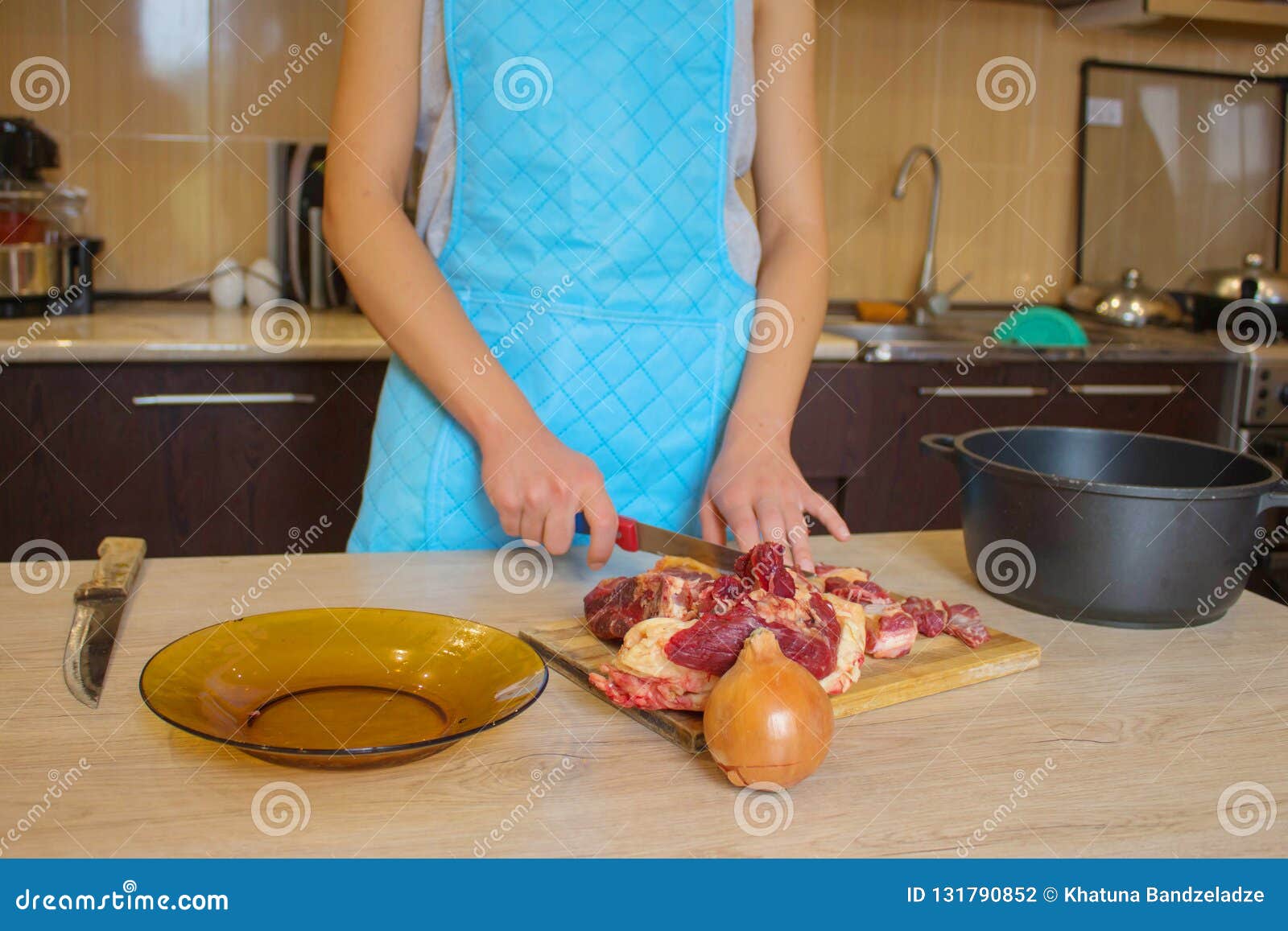 Preparing Lean Meat. Hands of a Man Preparing Meat and Vegetables in a ...