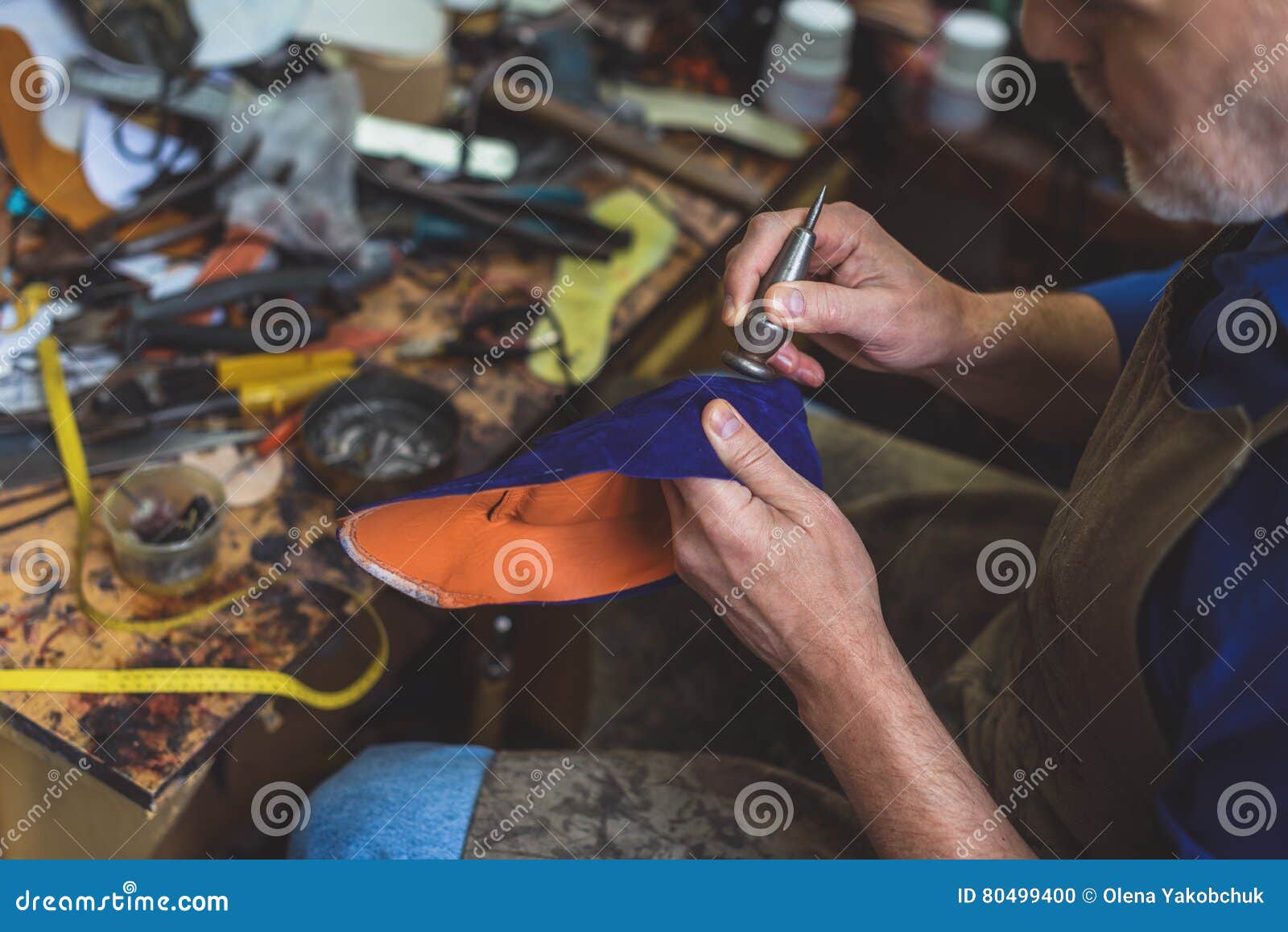 Preparing Leather Form of a Shoe Stock Photo - Image of craftsman ...