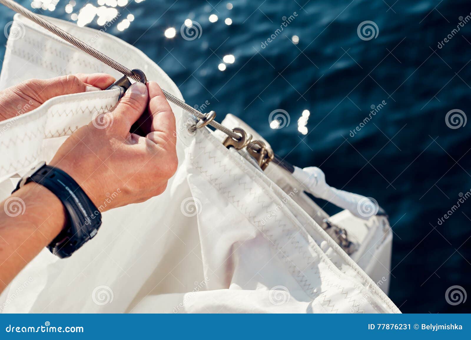 Preparing before Lifting Staysail Sails. Stock Image - Image of ...