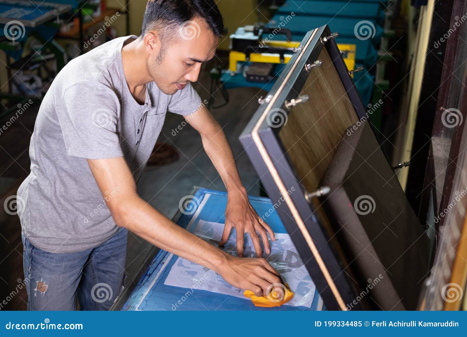 Preparing Manual Screen Printing Shirt Stock Image - Image of people ...