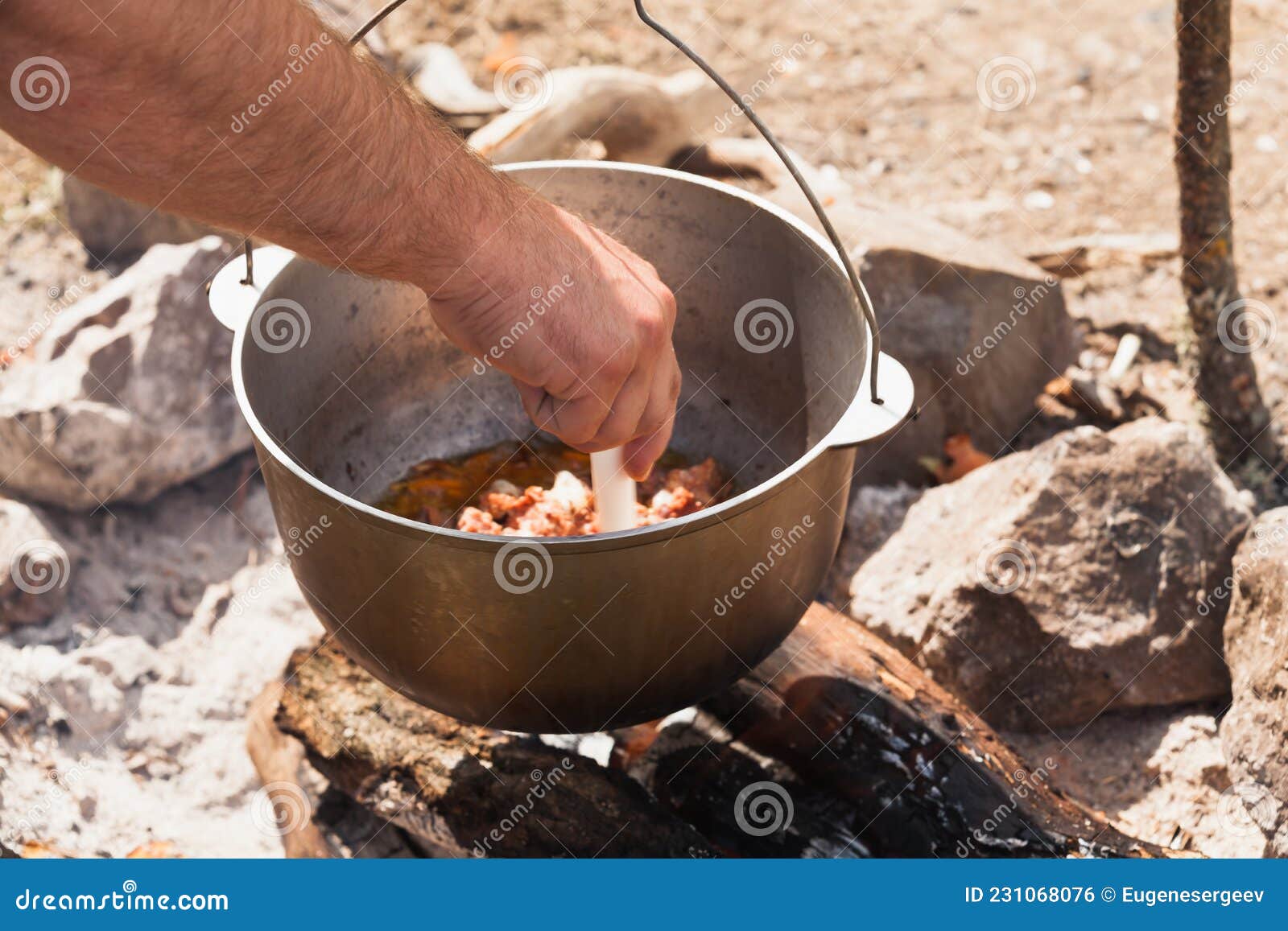 Preparing of a Meal on Open Fire Stock Photo - Image of natural ...