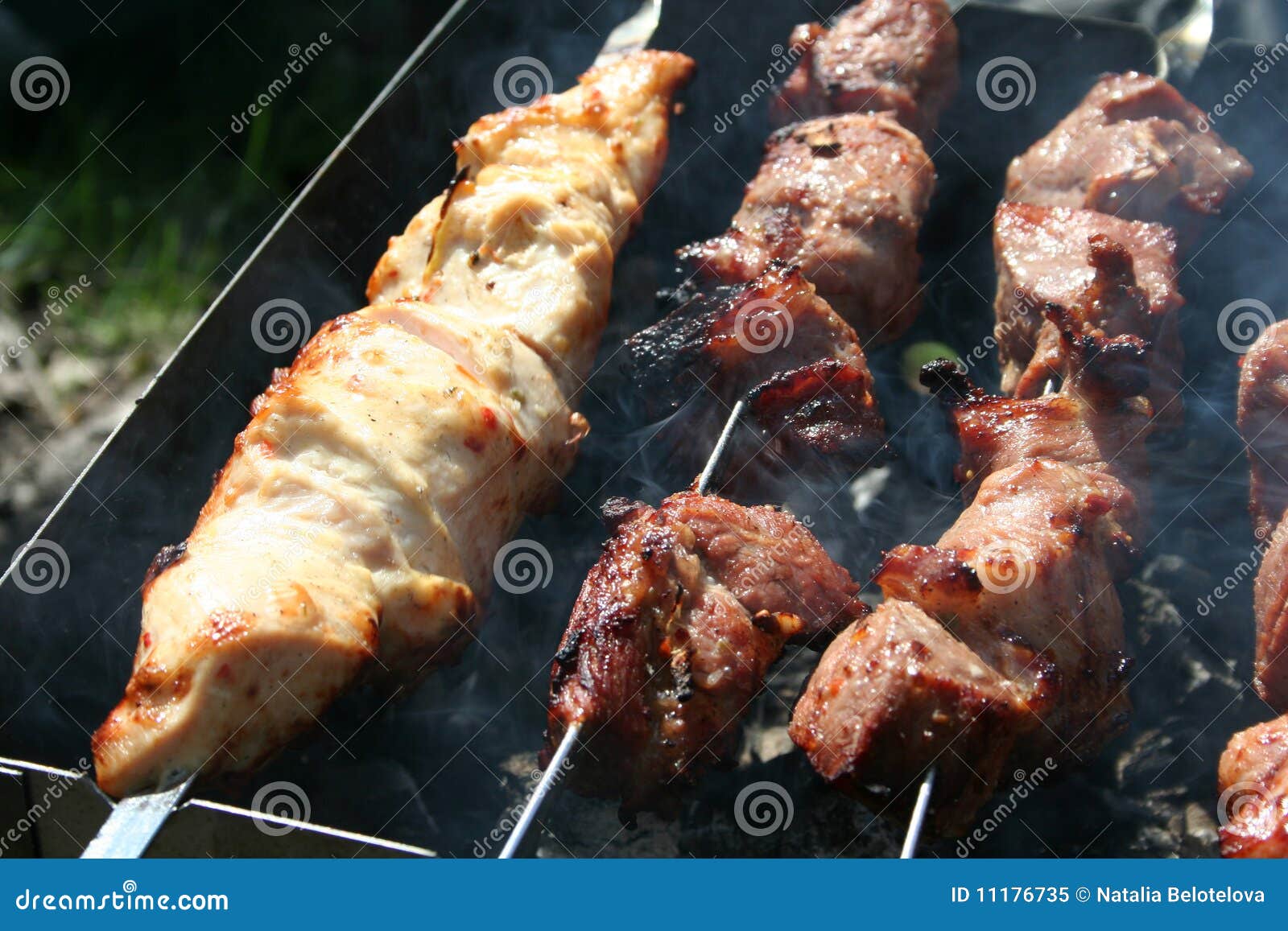 Preparing Meat Grilled Shashlik Stock Image - Image of kebab, natural ...