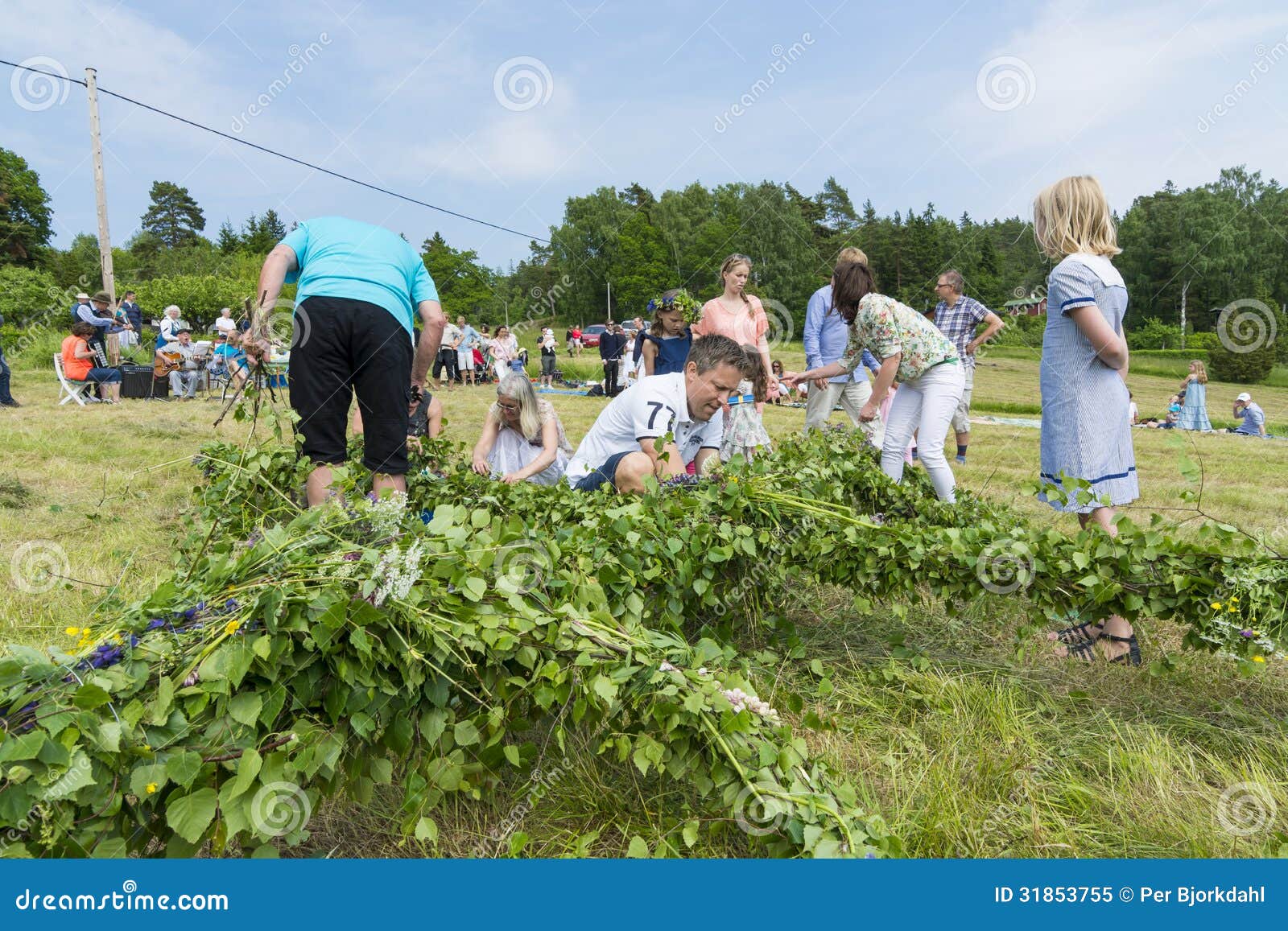 Preparing midsummer tree editorial image. Image of maypole - 31853755
