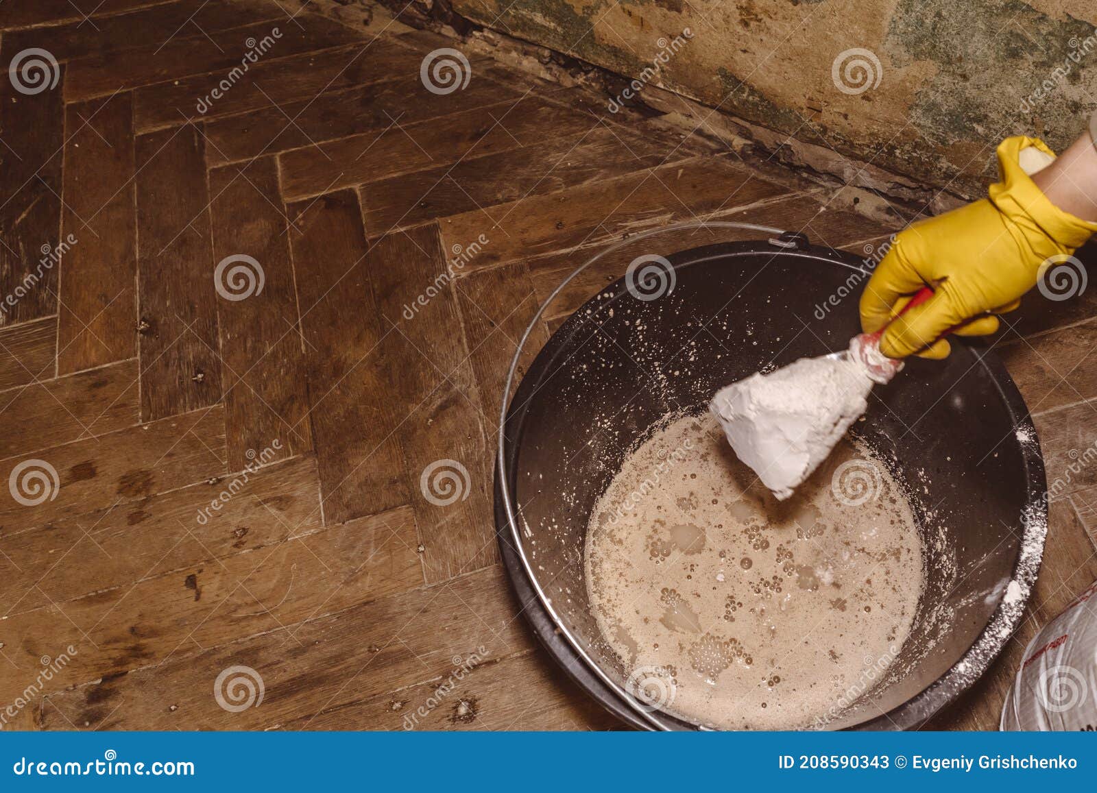 Preparing a Mortar Plaster Stirring Mix Water Consistency Emulsion ...