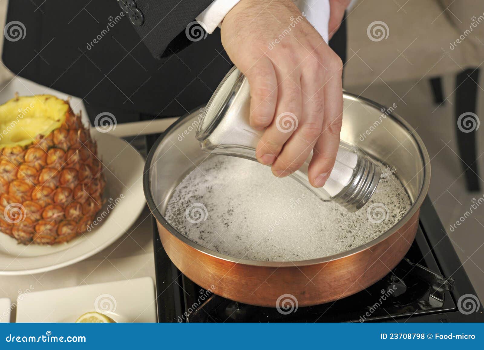 Preparing a Pineapple Flamb Stock Photo - Image of affordable ...