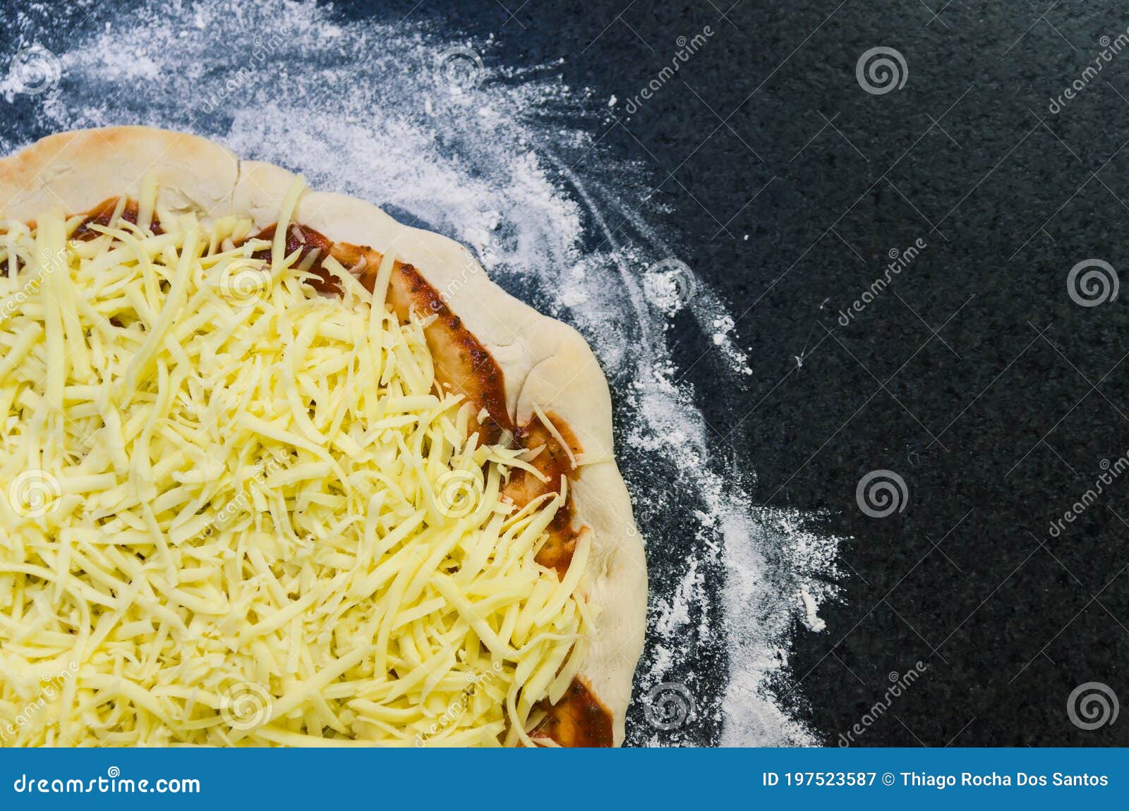 Preparing Pizza, Close-up of Pizza Dough with Tomato Sauce and ...