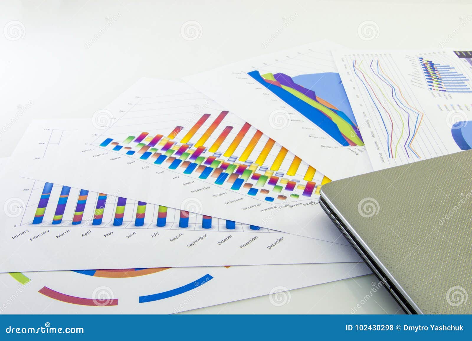 Preparing Report. Blue Graphs and Charts Stock Photo - Image of ...