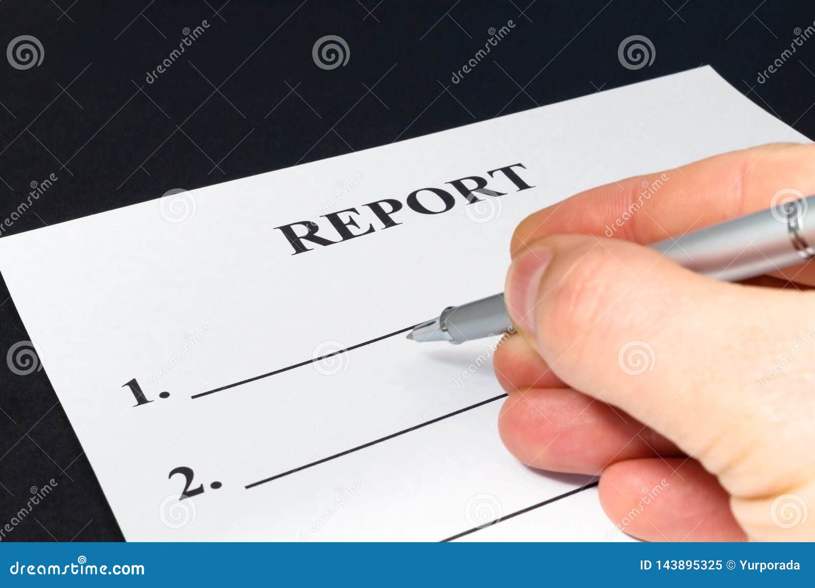 We are Preparing a Report - a Form To Fill in on a Black Table Stock ...
