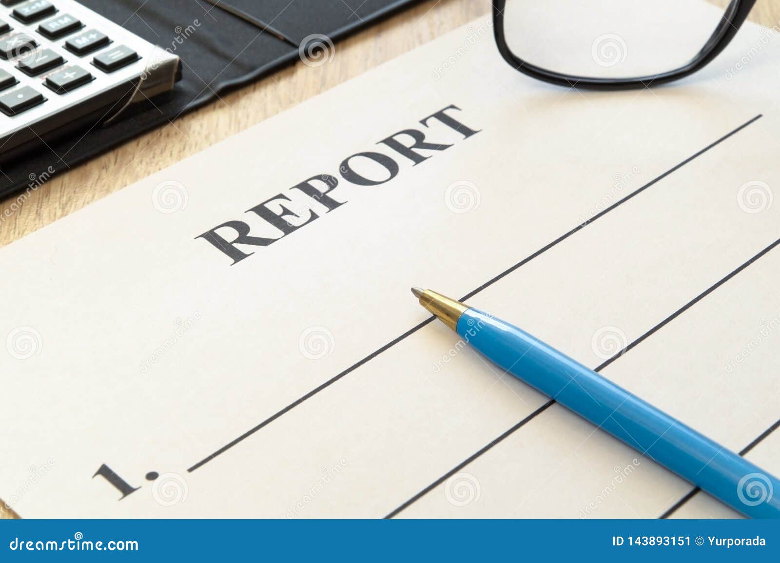 We are Preparing a Report - a Form To Fill in on a Rustic Table Stock ...