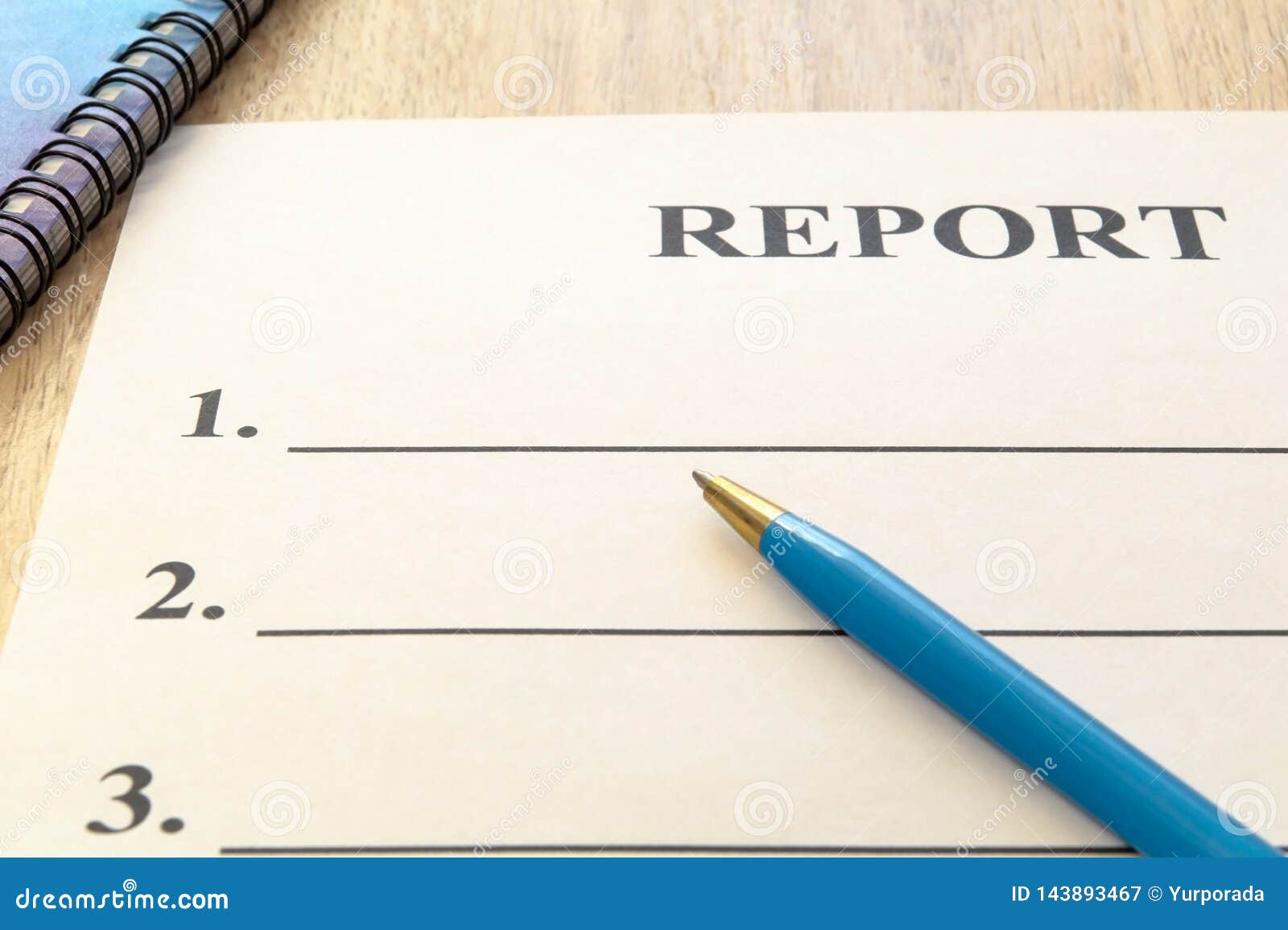 We are Preparing a Report - a Form To Fill in on a Rustic Table Stock ...