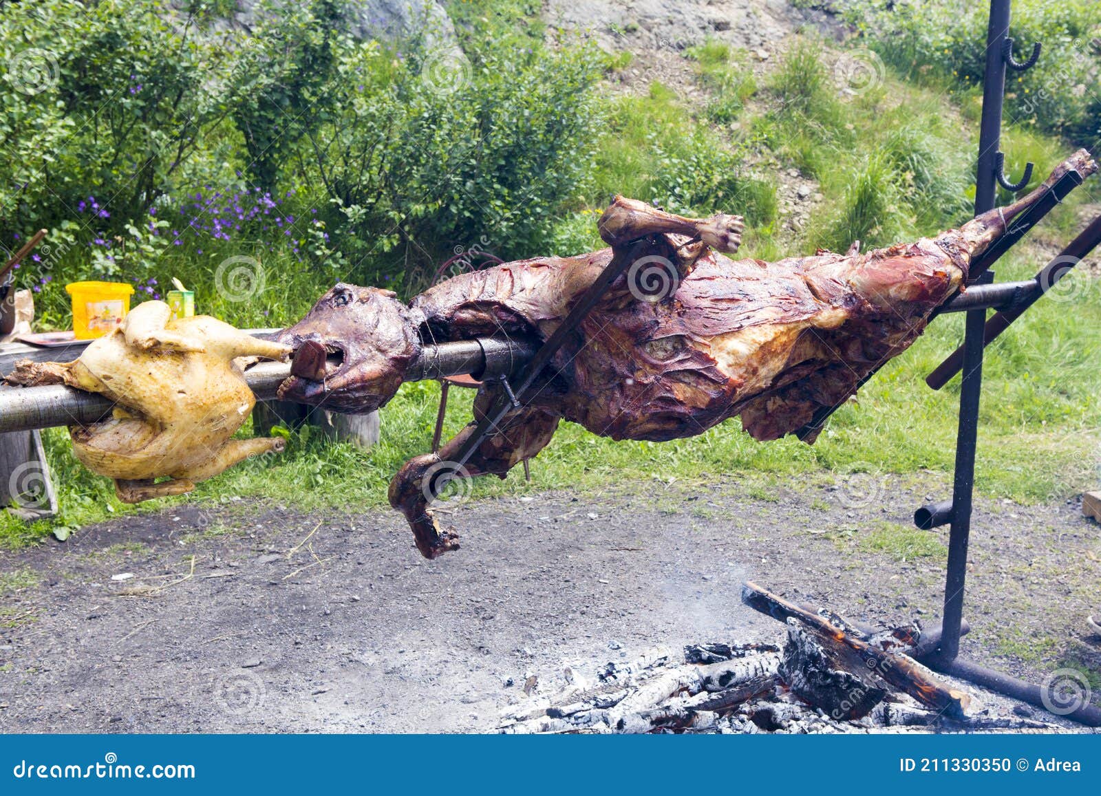 Preparing a Roasting Ox on Spit Stock Photo - Image of table, preparing ...