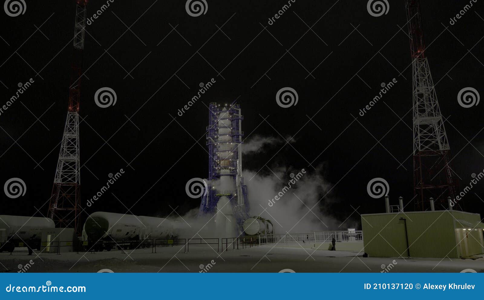 Preparing a Rocket for Launch into Space on a Winter Morning Stock ...