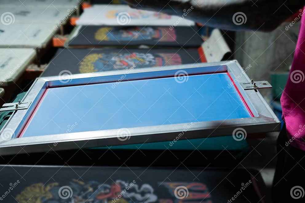 Preparing a Screen Printing Frame on the Print Table Stock Image ...