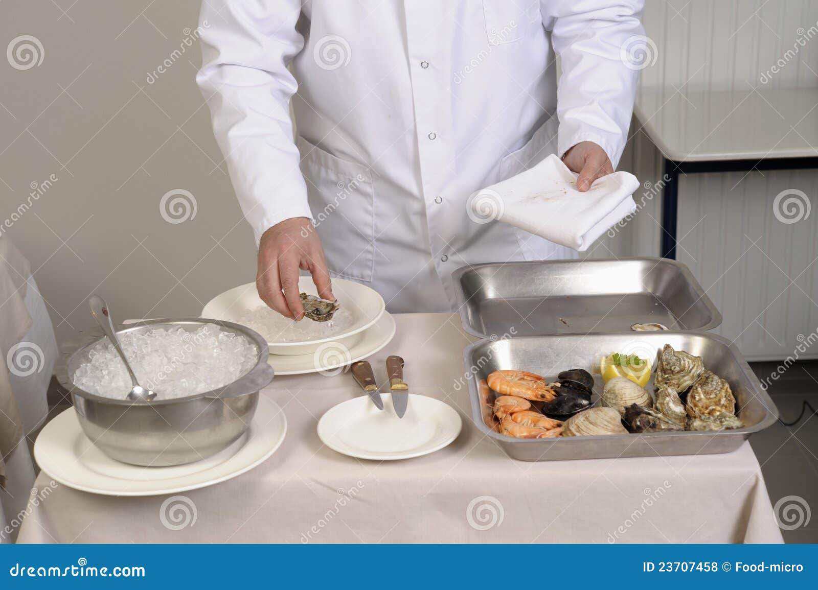 Preparing Shellfish on a Carving Table Stock Photo - Image of shell ...