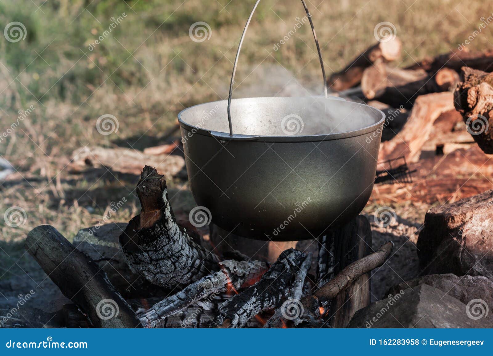 Preparing of a Soup in Used Cauldron Stock Photo - Image of tourism ...