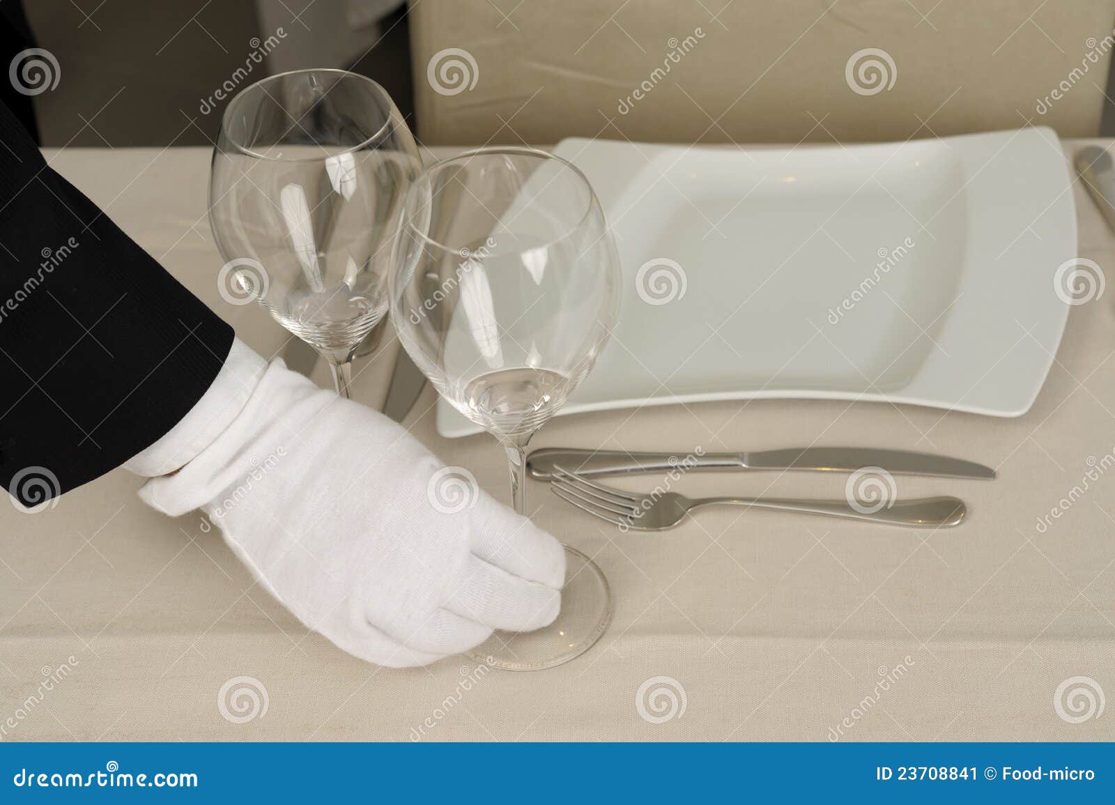 Preparing a Table in a Restaurant Stock Image - Image of banquet, glove ...