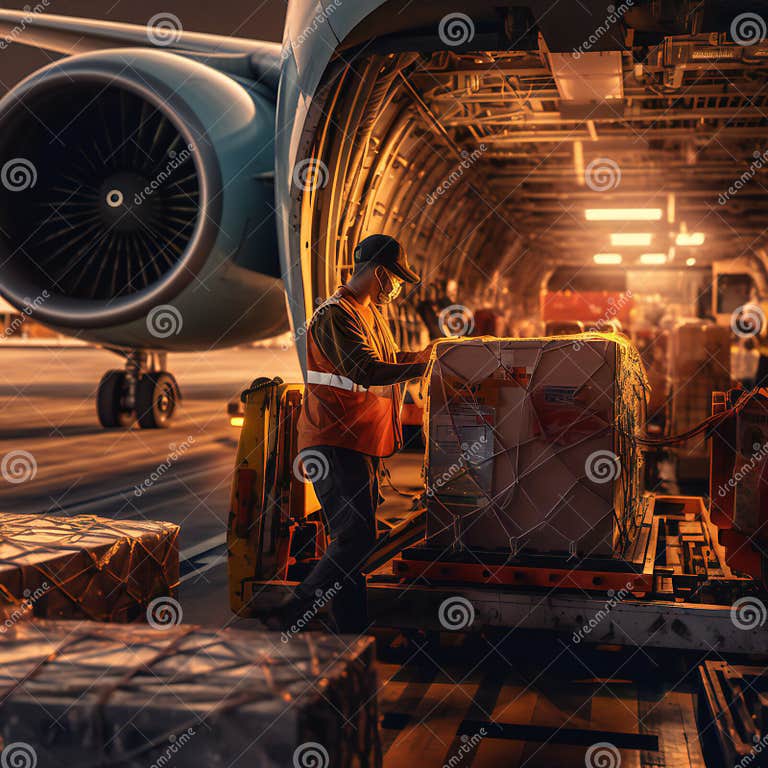Preparing for Takeoff: Loading Cargo Onto the Airplane.generative Ai ...