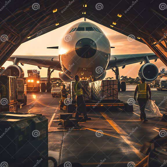 Preparing for Takeoff: Loading Cargo Onto the Airplane.generative Ai ...