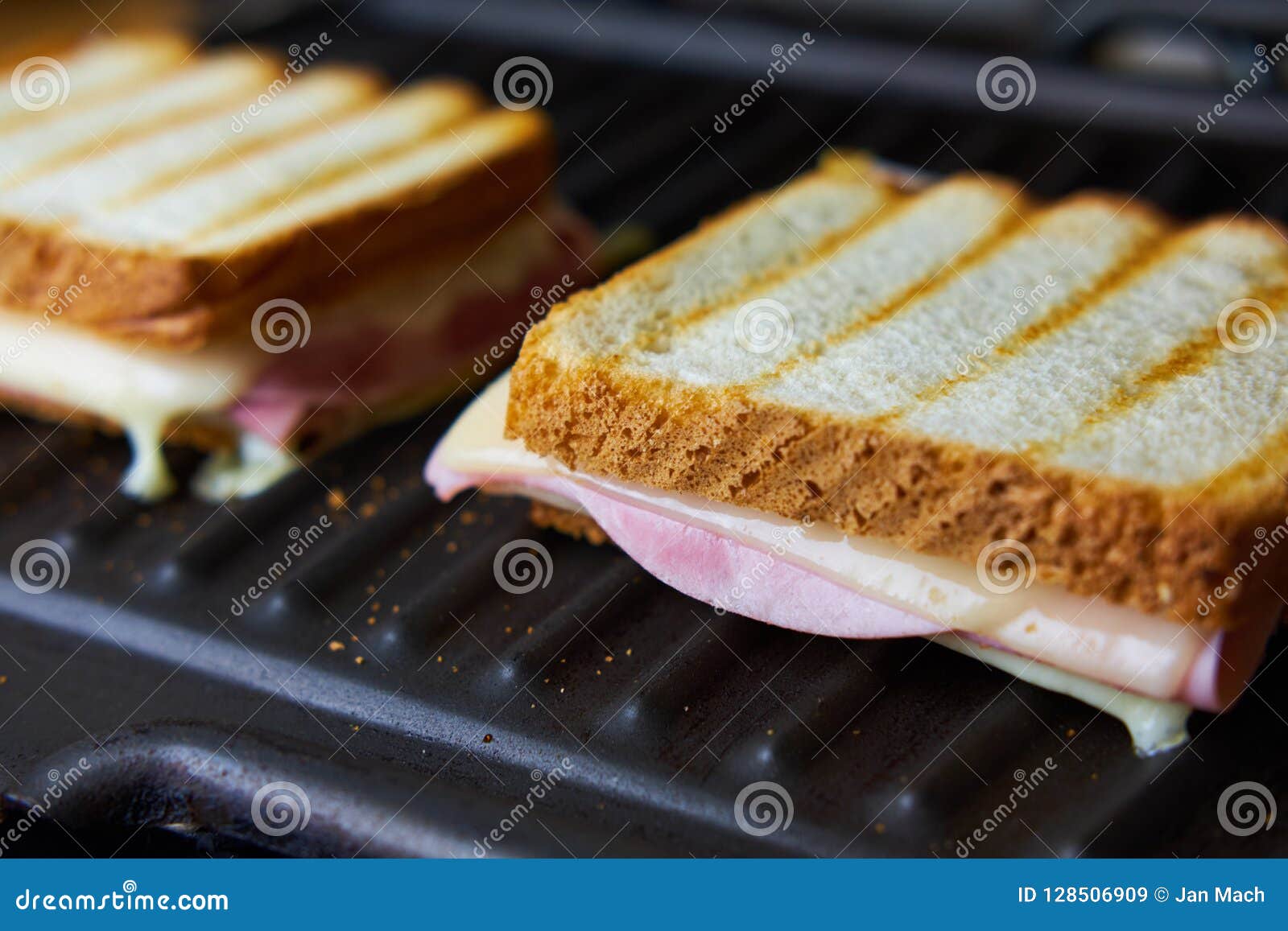Preparing Tasty Toast with Ham and Cheese Stock Image - Image of lunch ...