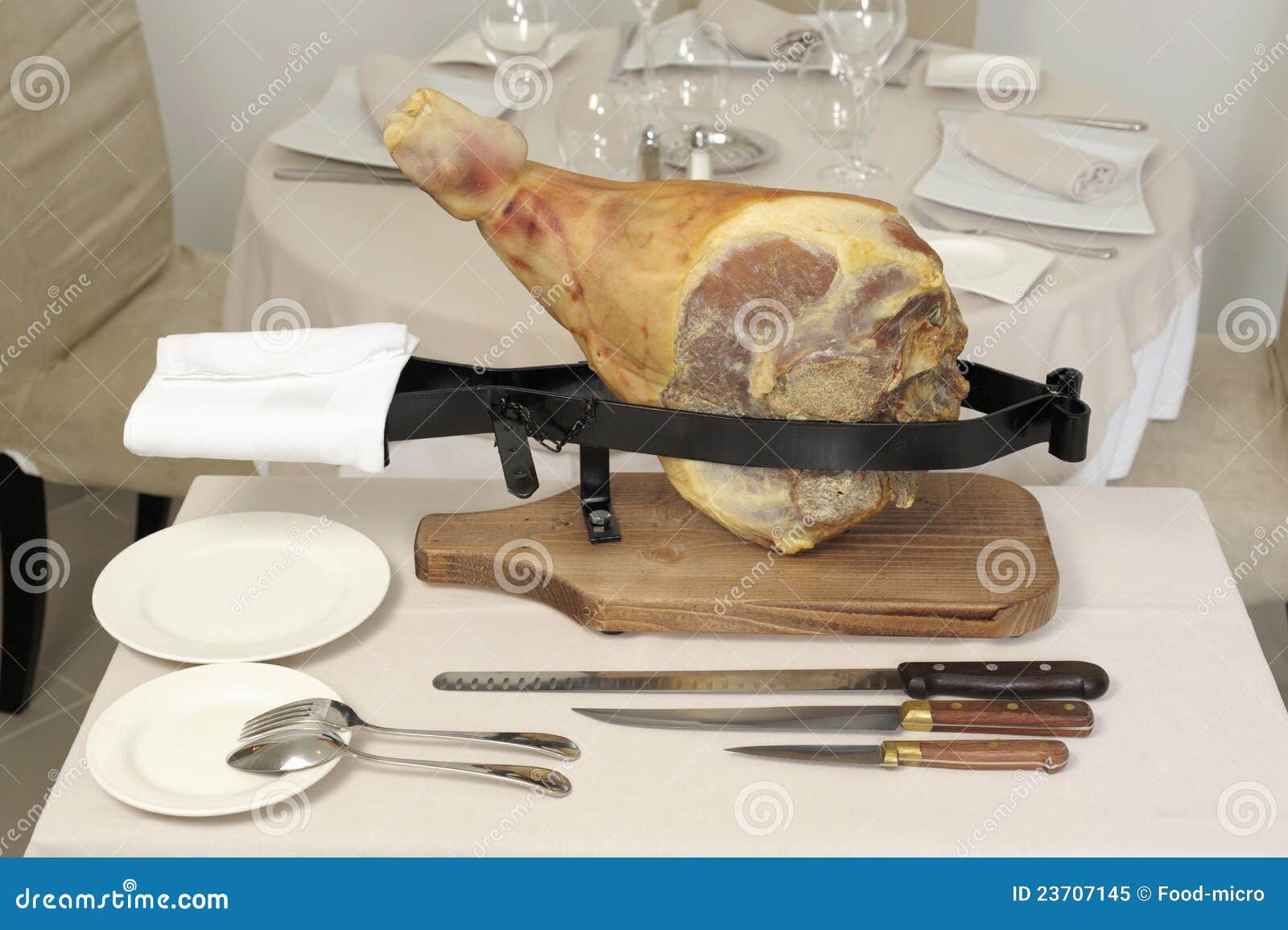 Preparing To Carve a Raw Ham on a Ham Stand Stock Image - Image of ...