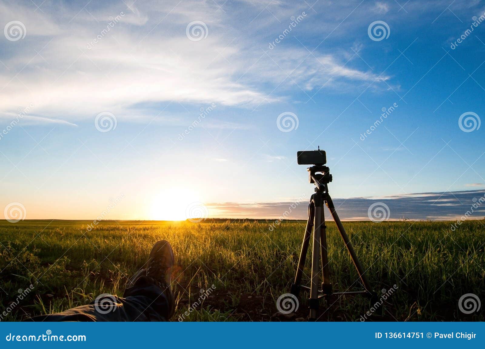 Preparing To Shoot the Sun Going Beyond the Horizon Stock Image - Image ...