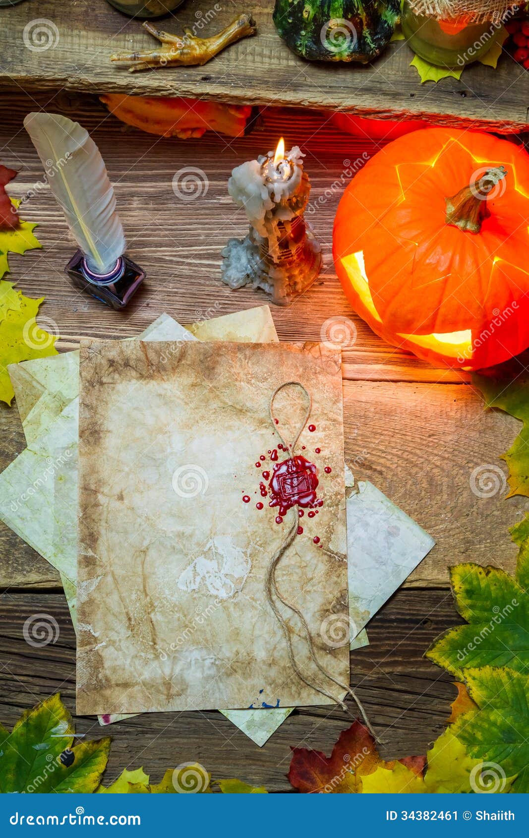 Preparing To Write the Scroll on Table Witches Stock Image - Image of ...