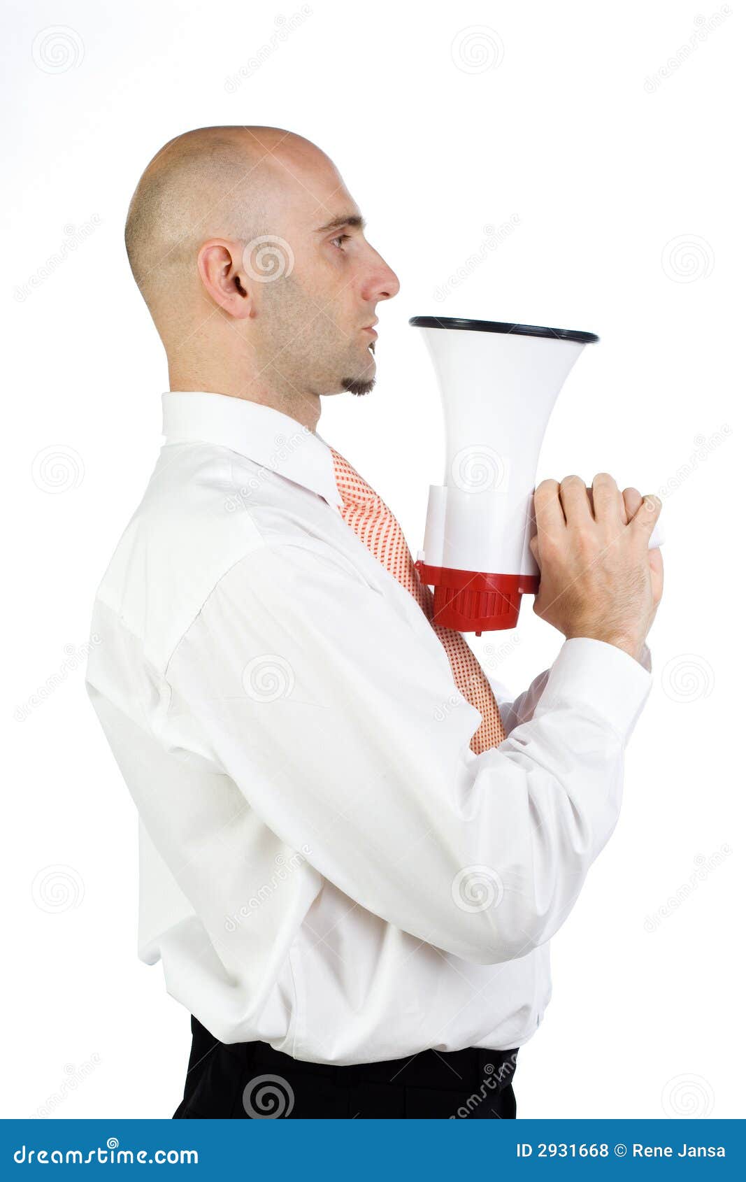 Preparing to yell stock photo. Image of bald, loudspeaker - 2931668