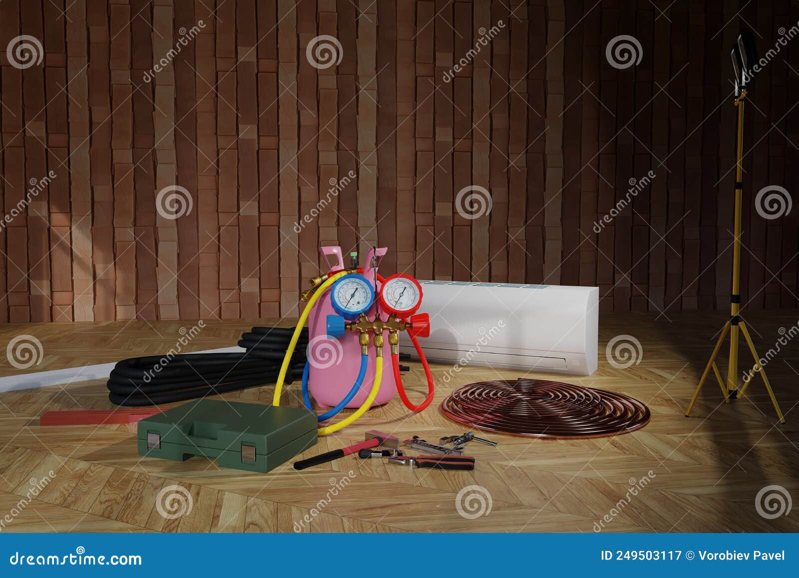 Preparing a Tool for Installing an Air Conditioner 3d Stock Image ...