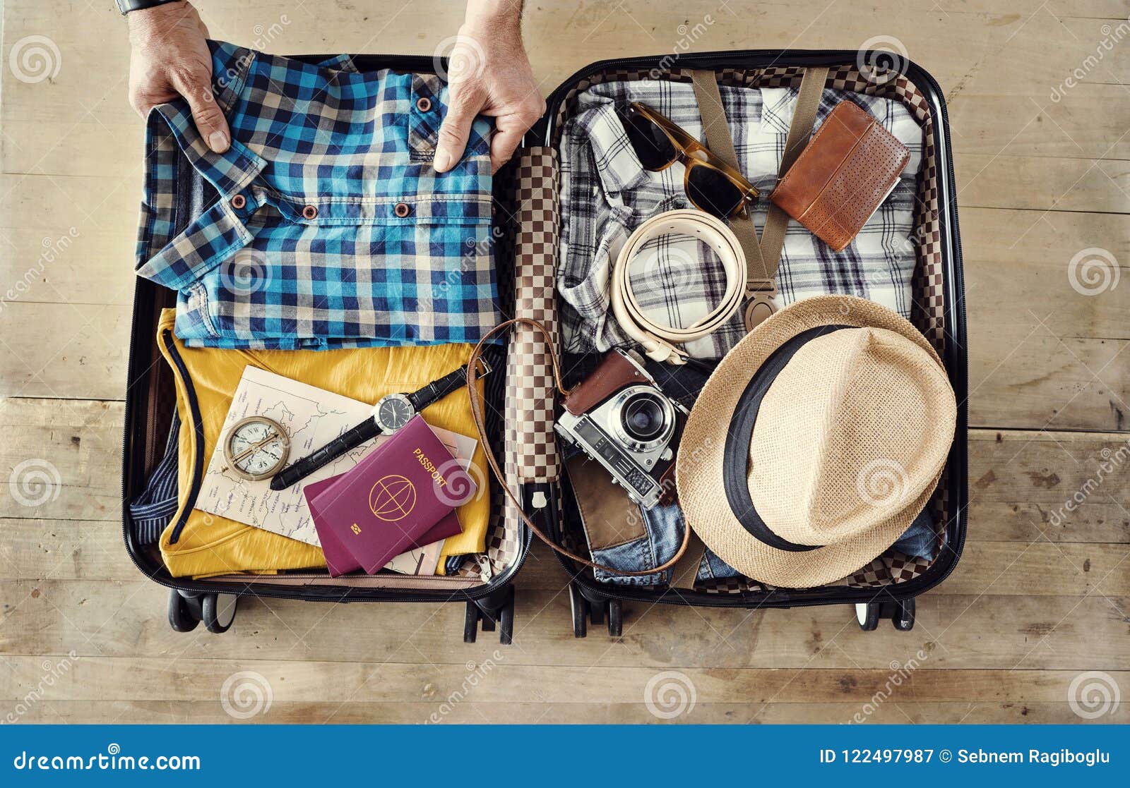 Preparing Travel Suitcase High Angle View Stock Image - Image of valise ...