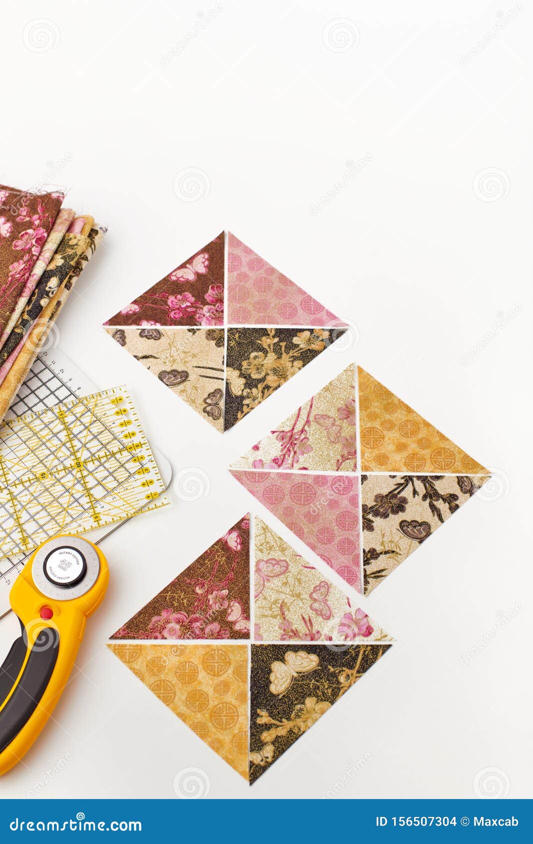 Preparing of Triangle Pieces of Fabrics for Sewing Quilt Blocks, Rotary ...