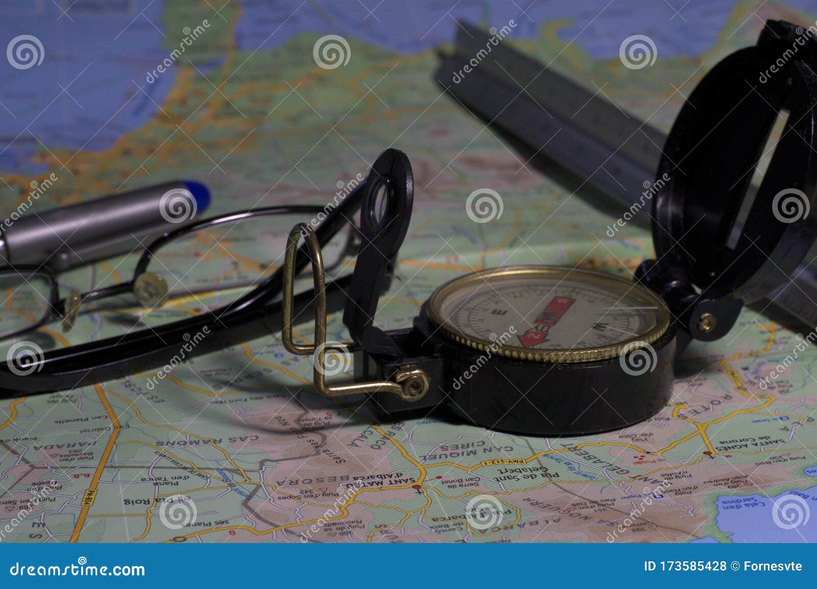 Preparing the trip stock photo. Image of close, compass - 173585428