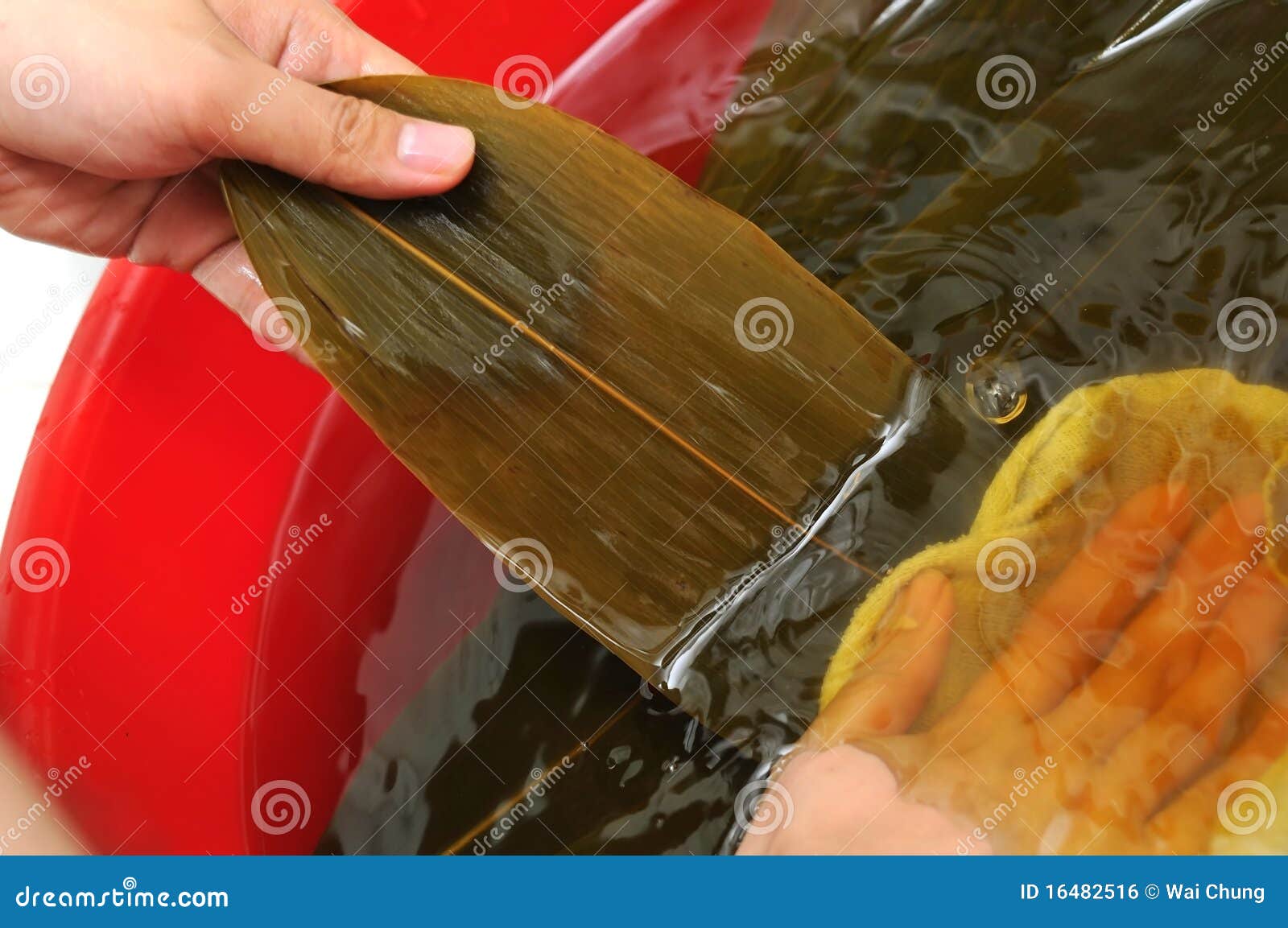 Preparing and Washing Bamboo Leaves Stock Photo - Image of wash ...