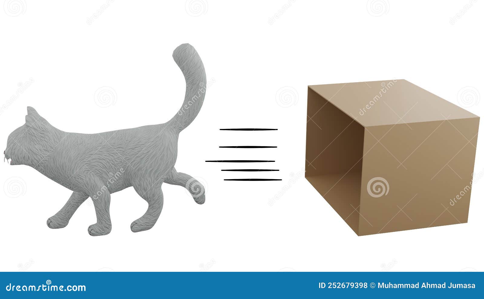 A 3D Cartoon Cat Walks Out of the Box. Stock Illustration ...