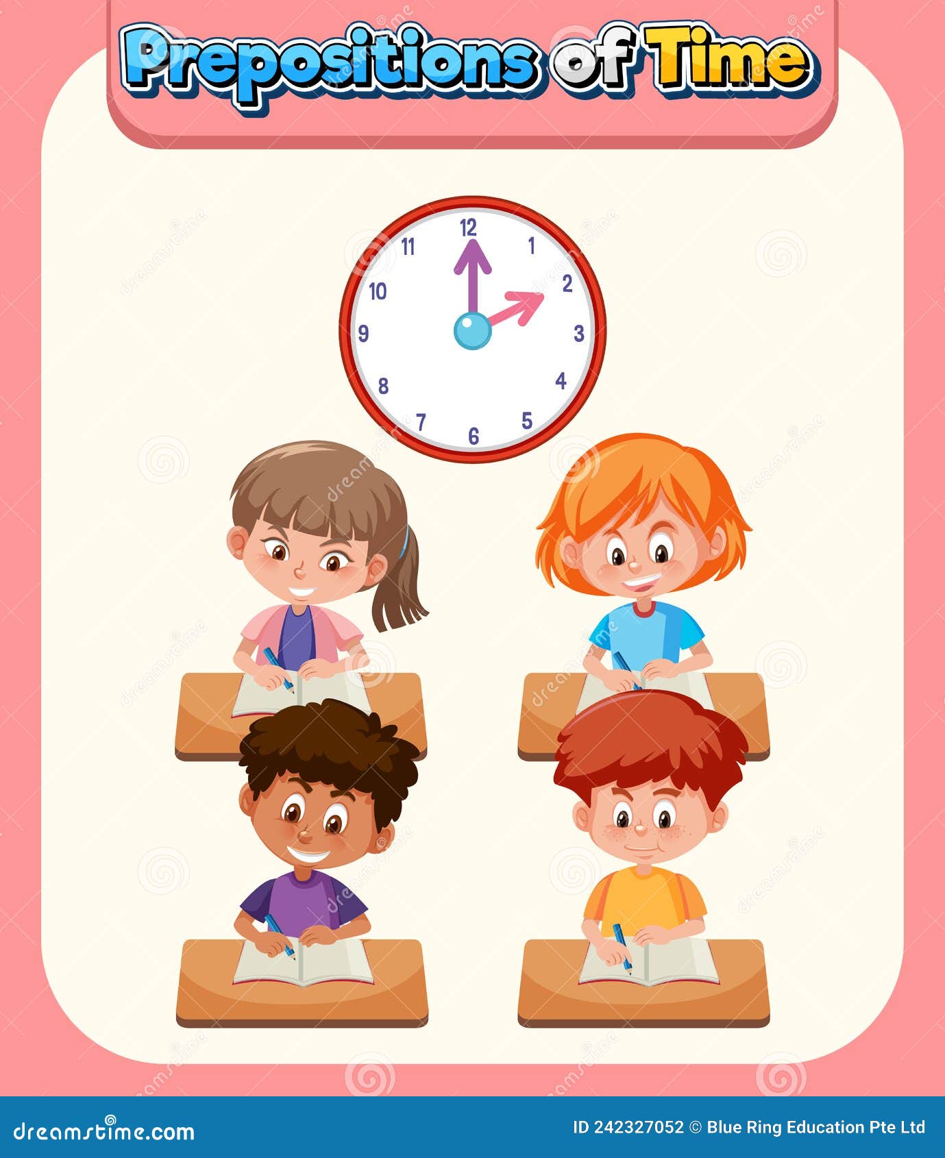 Preposition of Time Poster Design Stock Vector - Illustration of boys ...