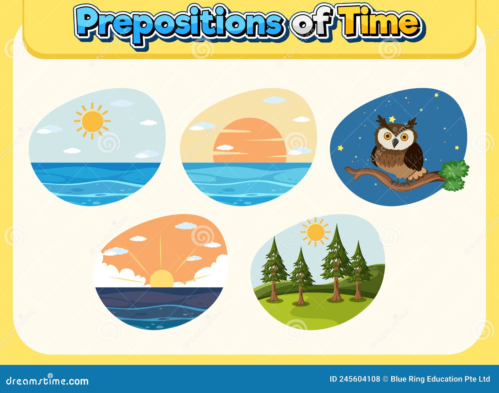 Preposition of Time Poster Design Stock Vector - Illustration of cute ...