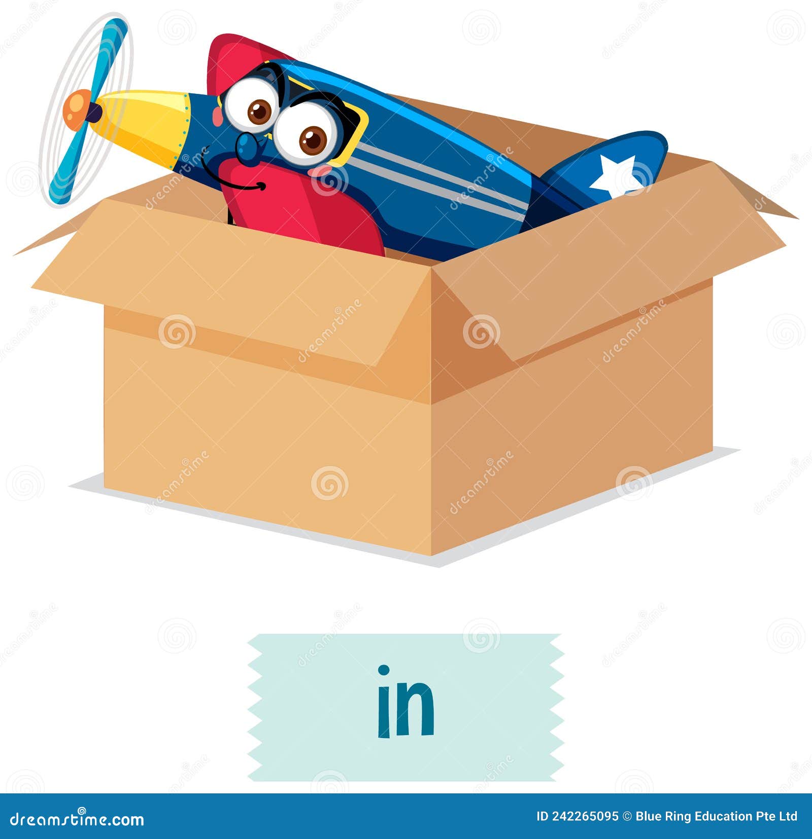 Preposition Wordcard With Airplane In Box Cartoon Vector ...