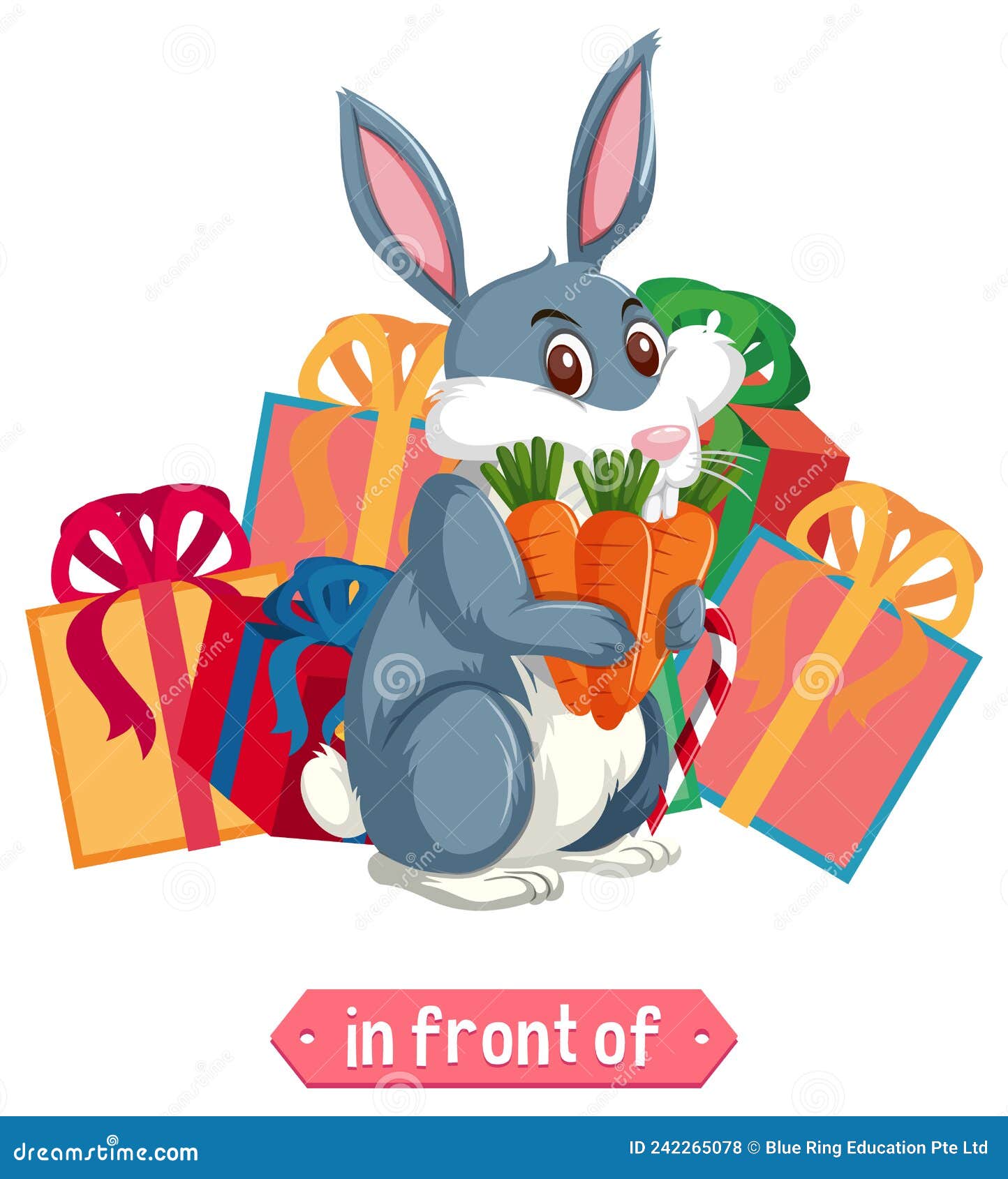 Preposition Wordcard with Bunny and Present Boxes Stock Vector ...