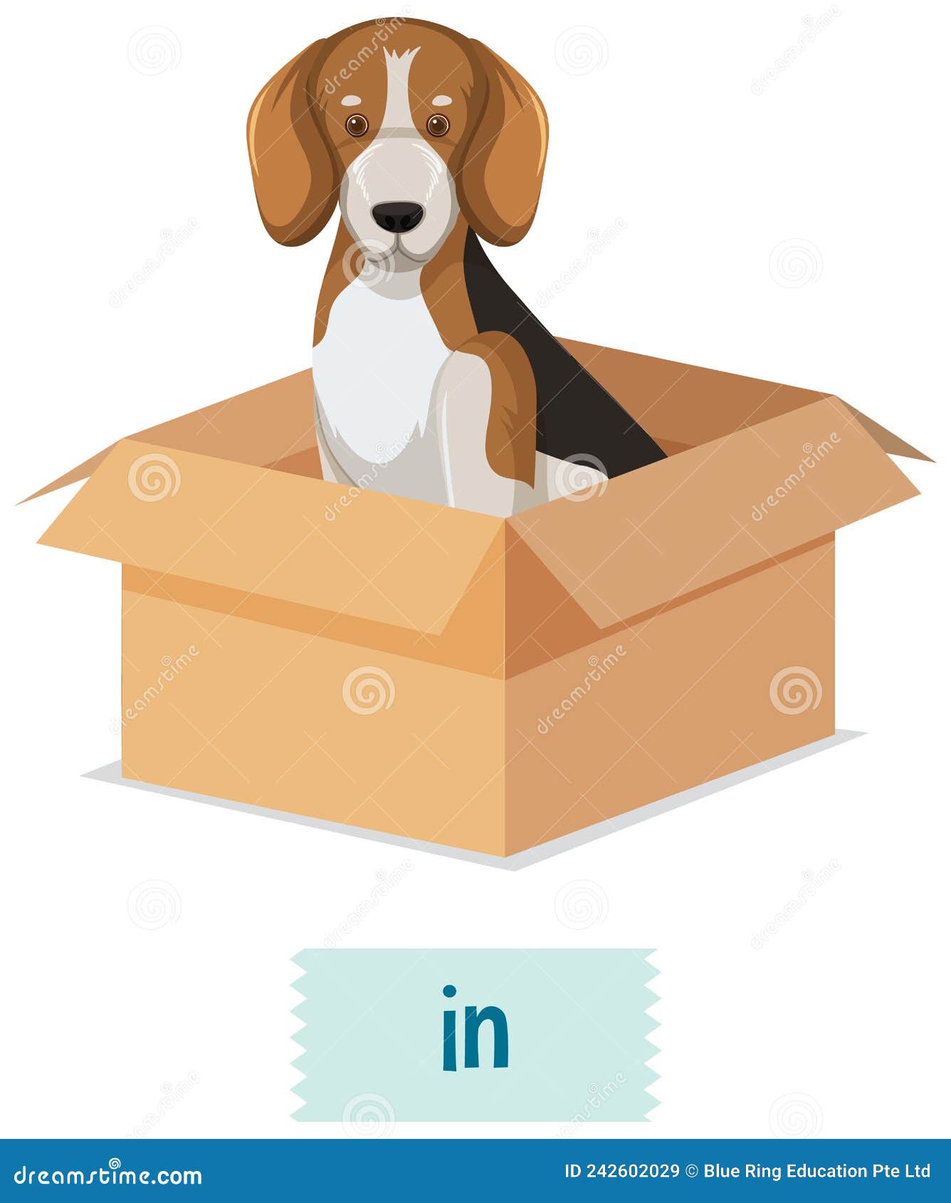 Preposition Wordcard with Dog in Box Stock Vector - Illustration of ...
