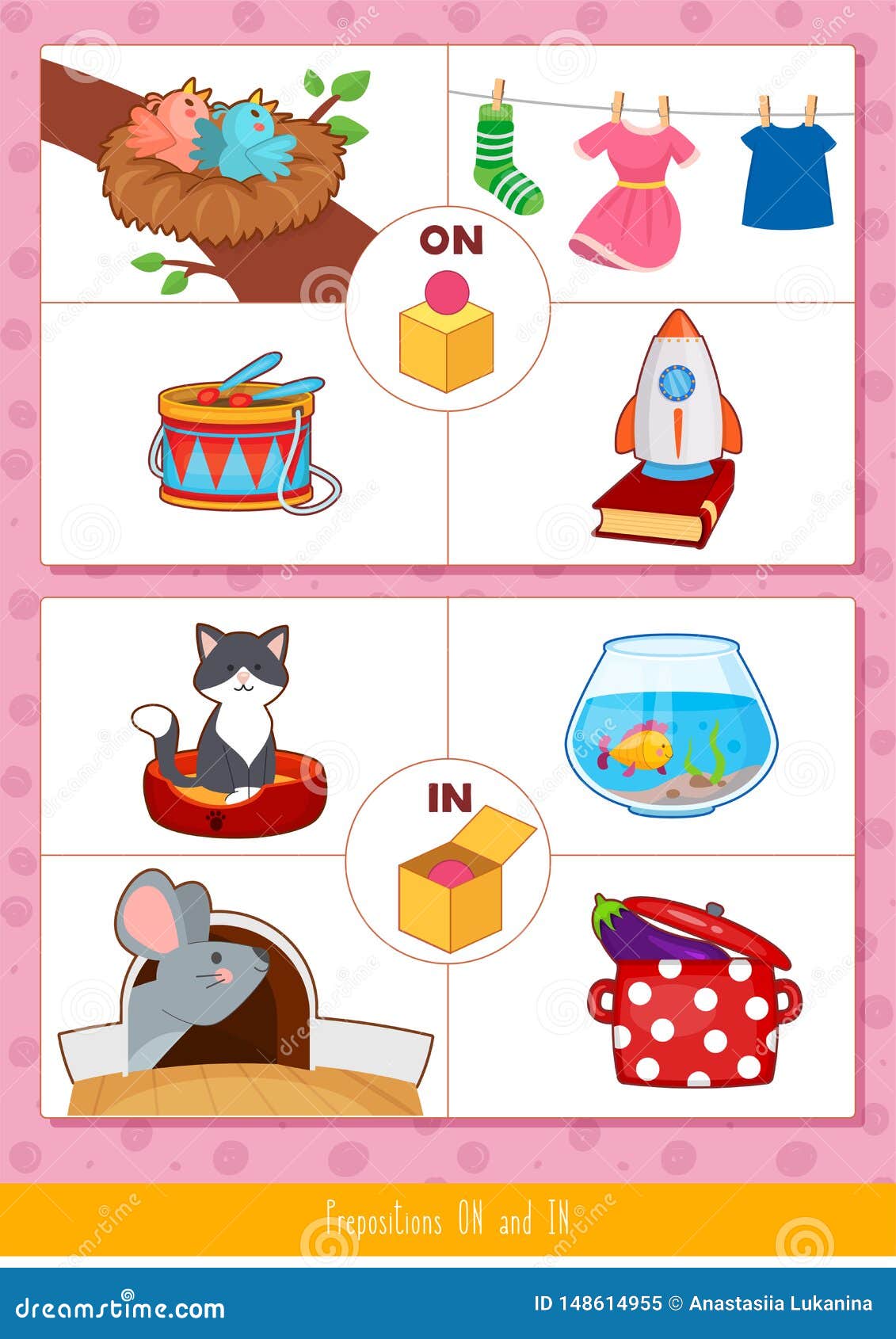 Prepositions On And In Cartoon Vector | CartoonDealer.com #148614955