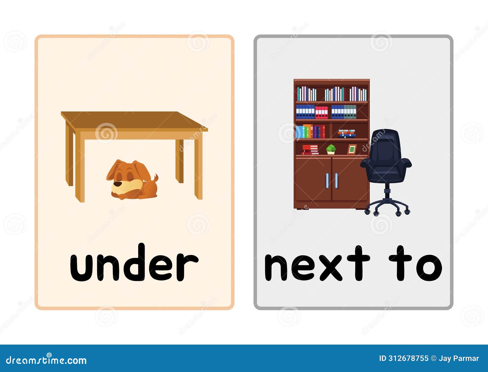 Prepositions Flashcard - 2 stock illustration. Illustration of document ...