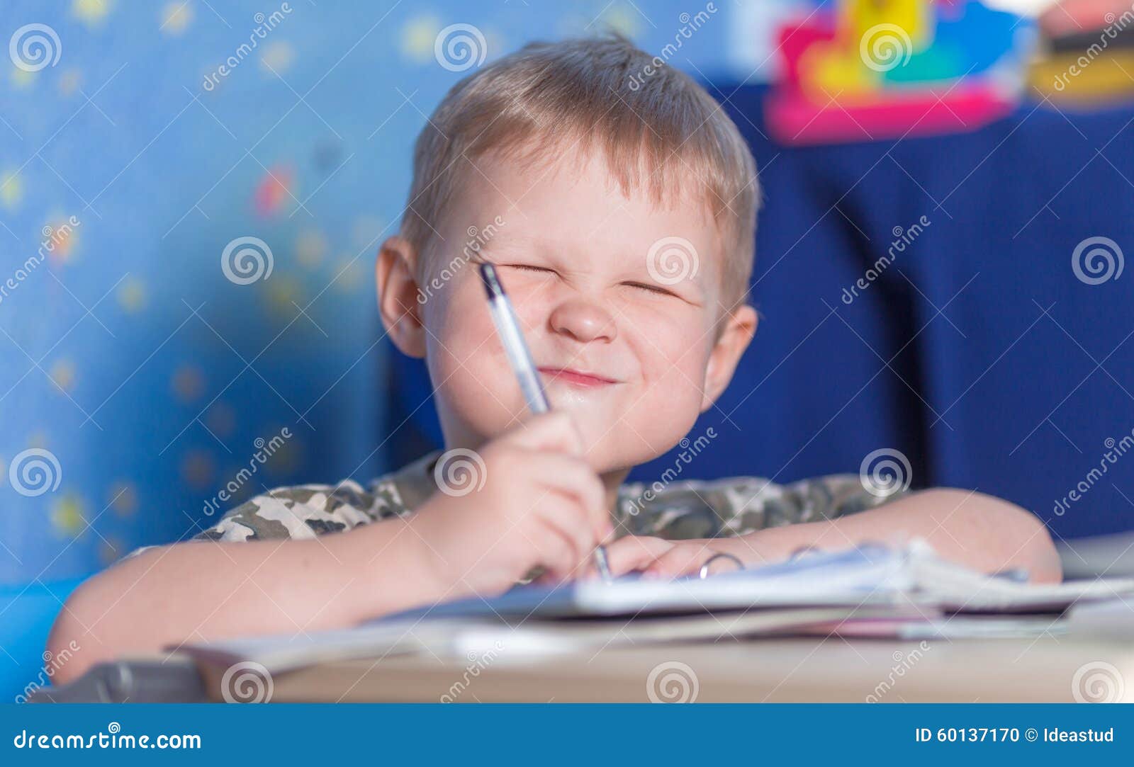 Preschool Boy Learning To Write Education Pen Kid Stock Photo - Image ...