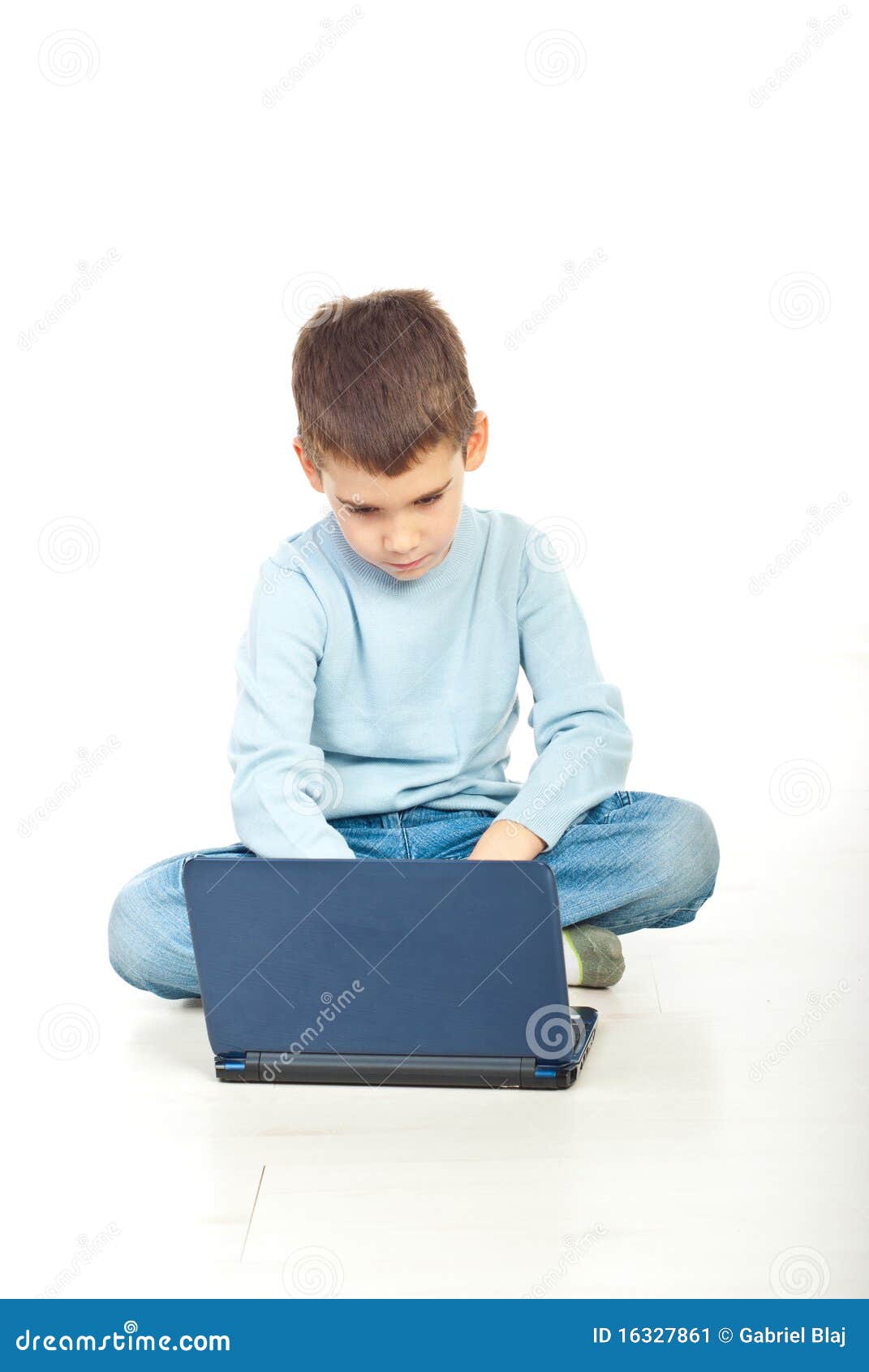 Preschool Boy Using Notebook Stock Image - Image of look, home: 16327861