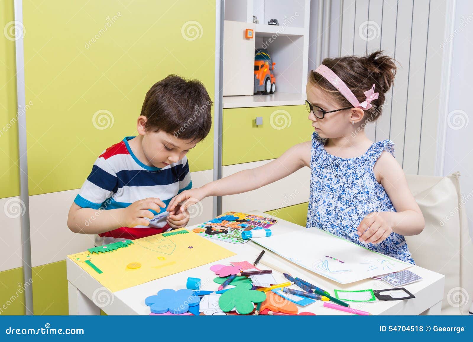 Preschool Child Working for Homework Received from Kindergarten Stock ...