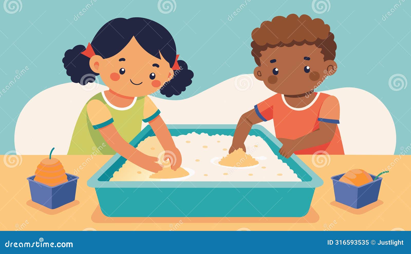 At a Preschool Children Explore a Sensory Bin Filled with Scented Rice ...