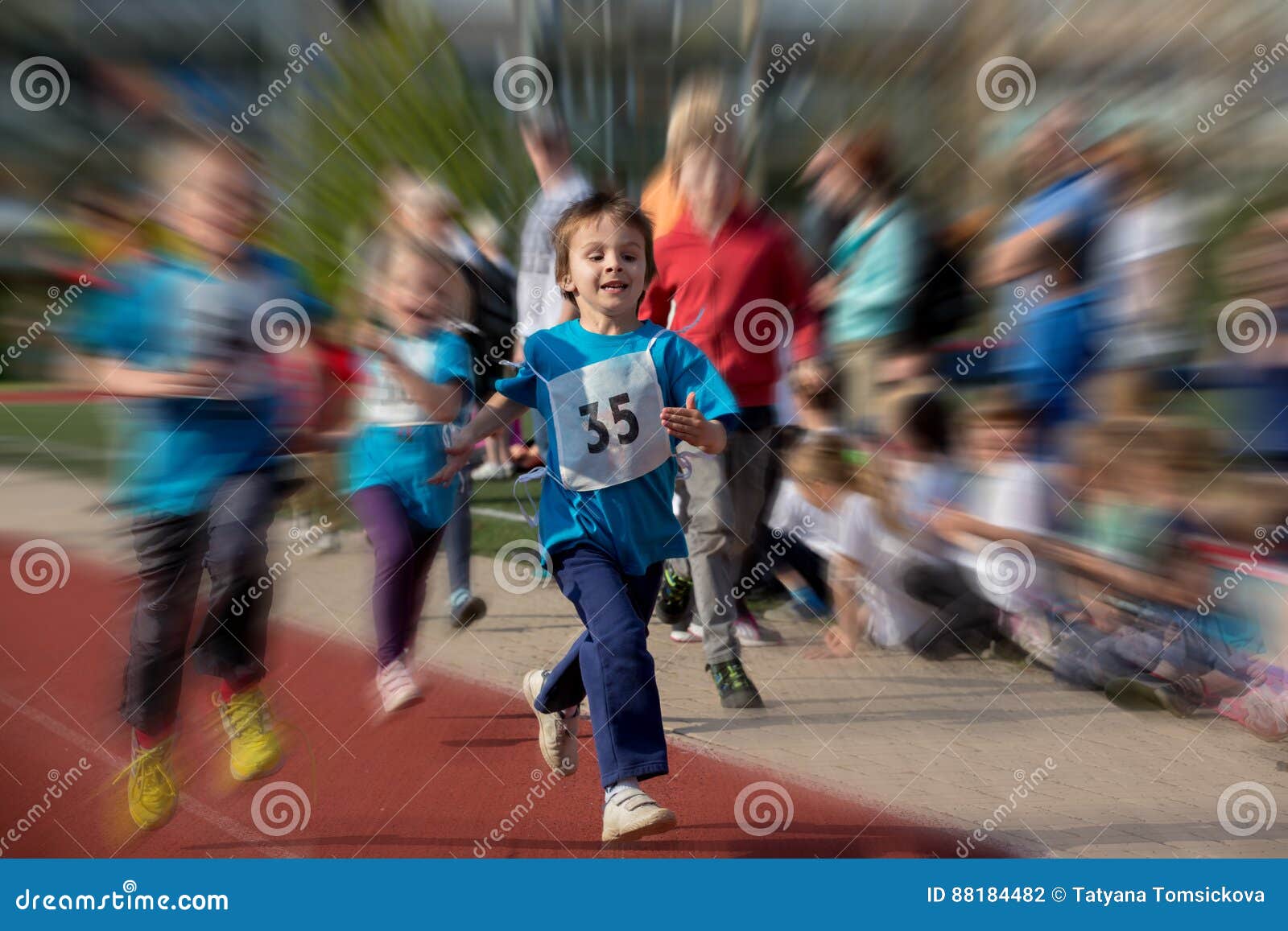 Preschool Children Run on the Marathon Road Stock Photo - Image of road ...